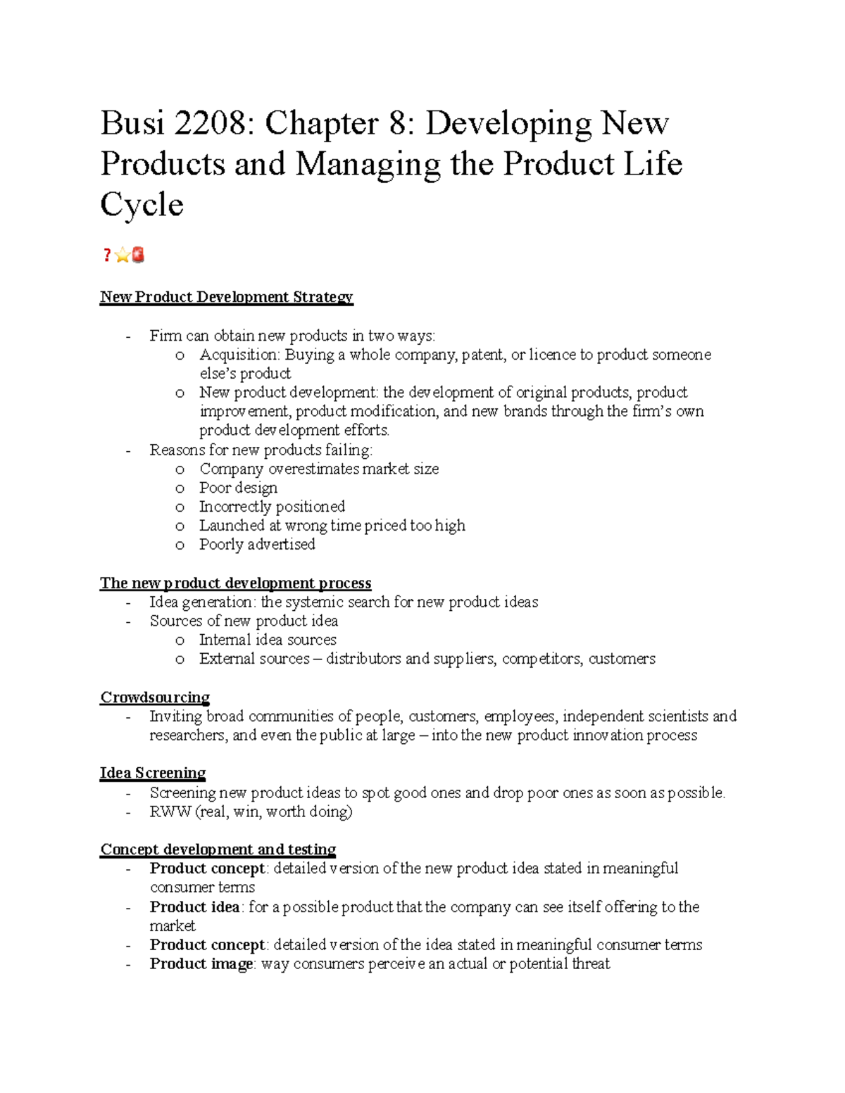 Chapter 8 - Developing New Products and Managing the Product Life Cycle ...