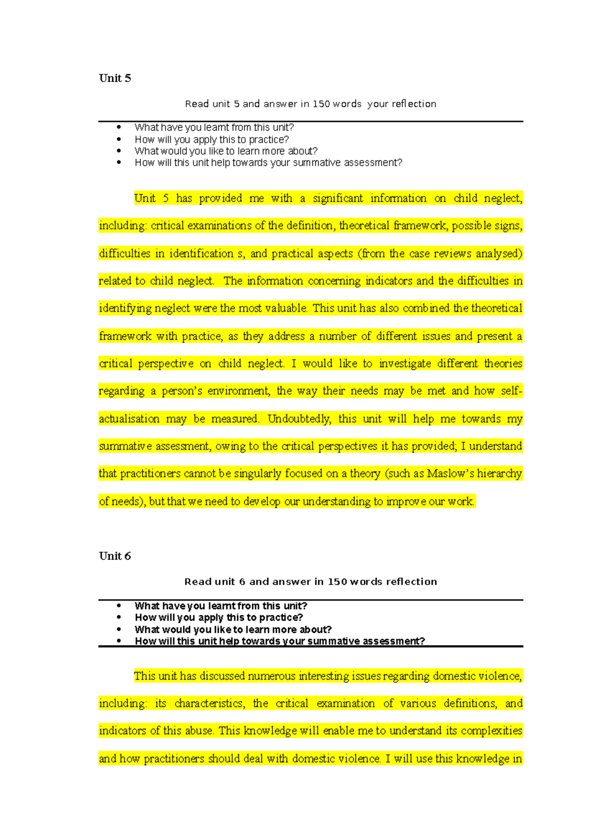 Child protection unit 5,6 - Unit 5 Read unit 5 and answer in 150 words ...