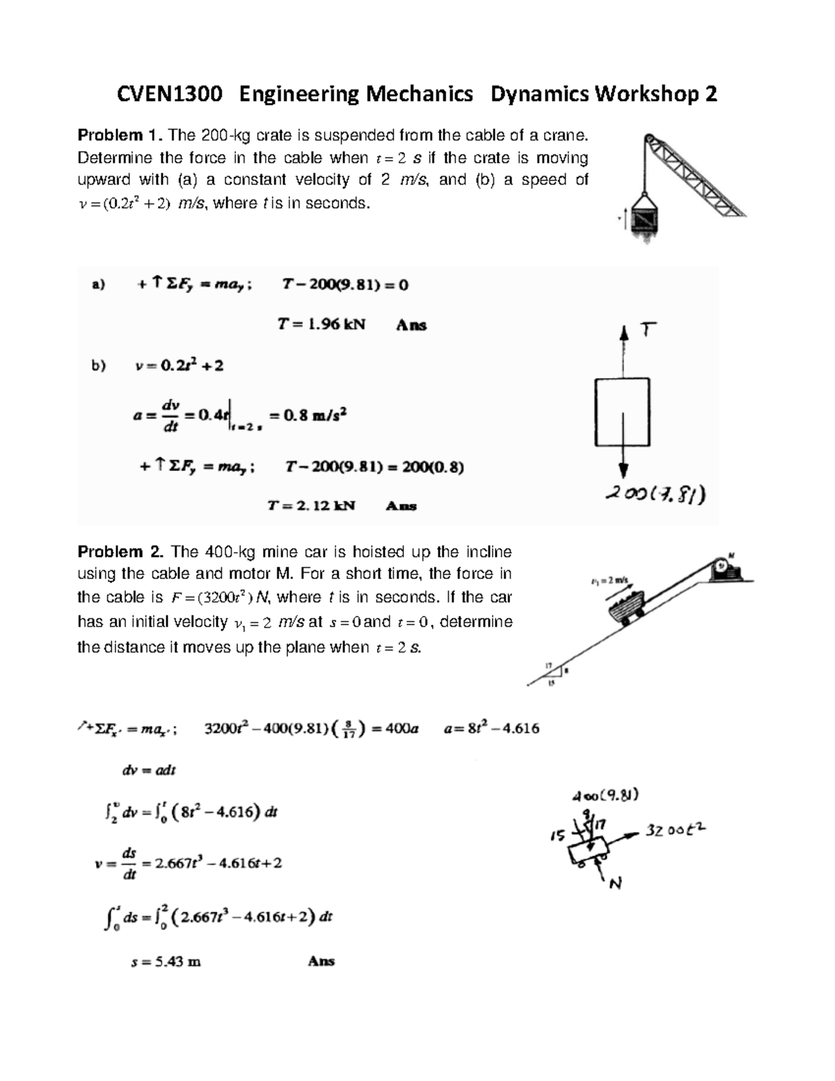 Final Exam Final Exam Exam 20 June 2015, answers - CVEN1300 Engineering ...