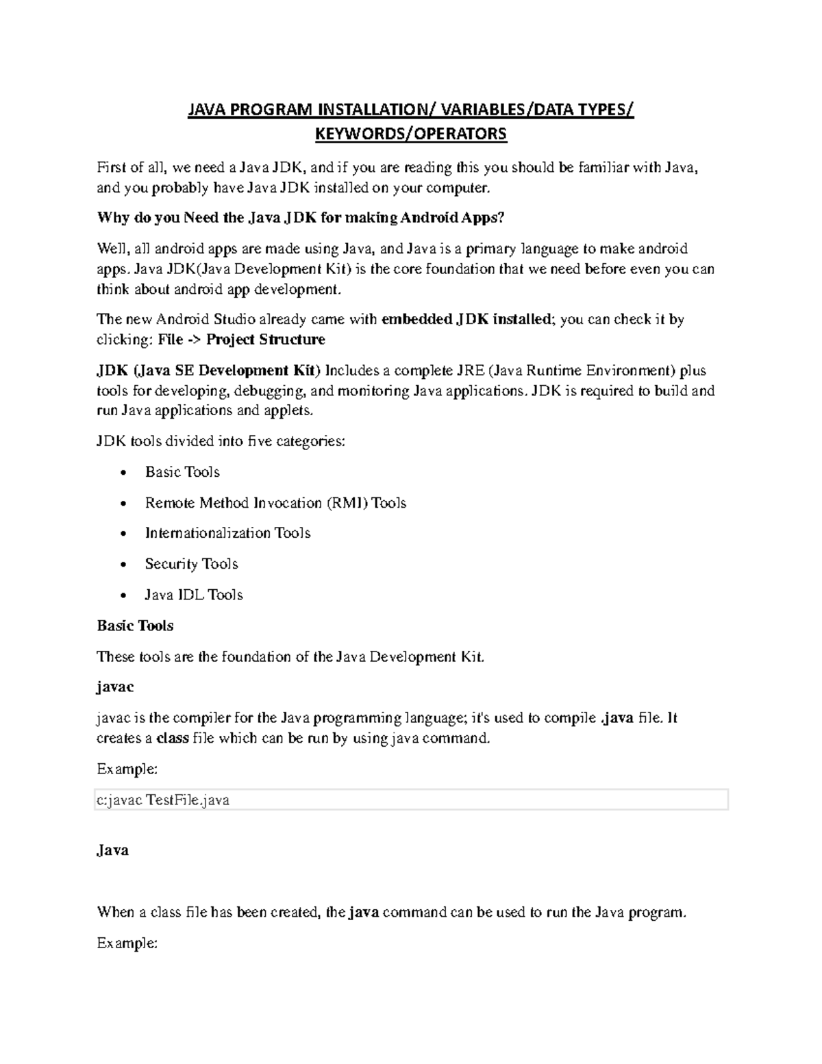 Java notes by MR. Muriuki - JAVA PROGRAM INSTALLATION/ VARIABLES/DATA ...