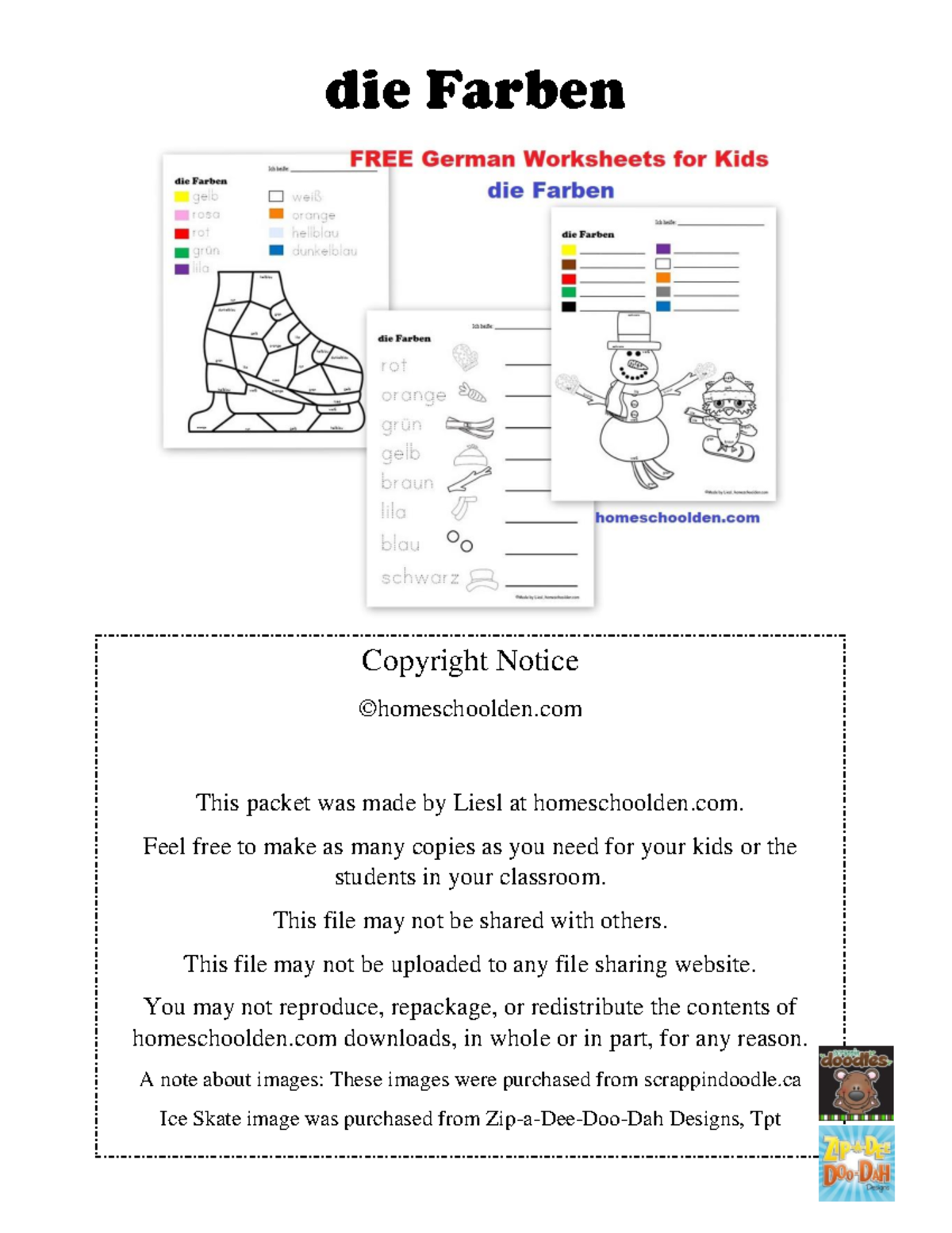 Free German Worksheets for Kids colors die Farben Winter Theme - die ...