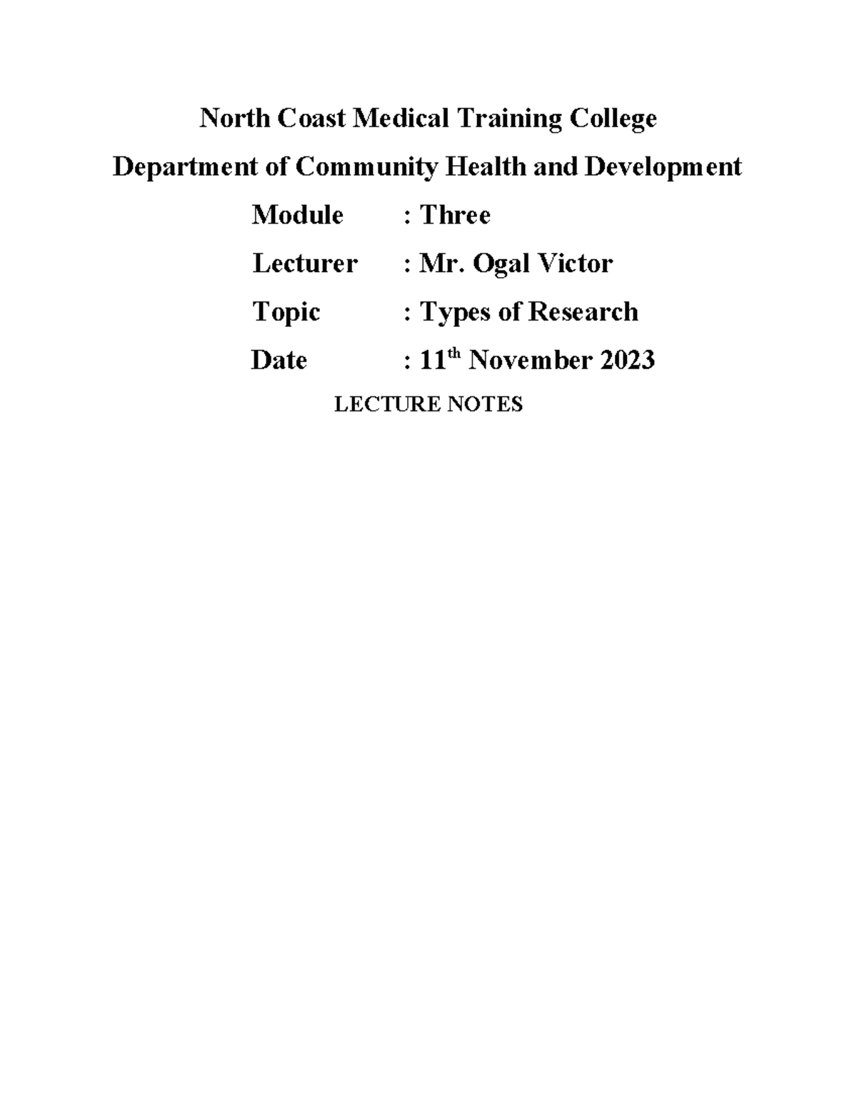 Types of research - North Coast Medical Training College Department of ...