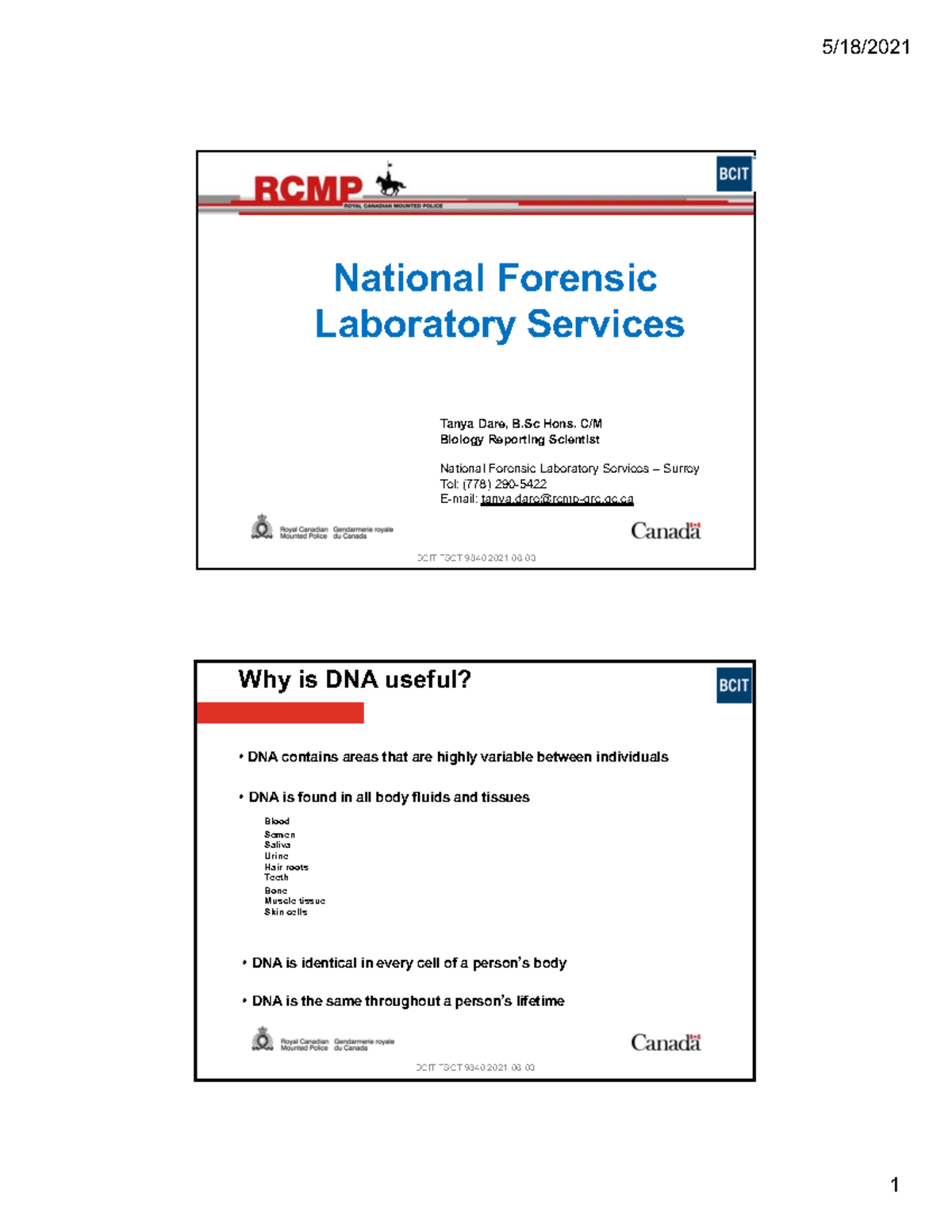 Lesson 3-RCMP LAB Services - National Forensic Laboratory Services ...