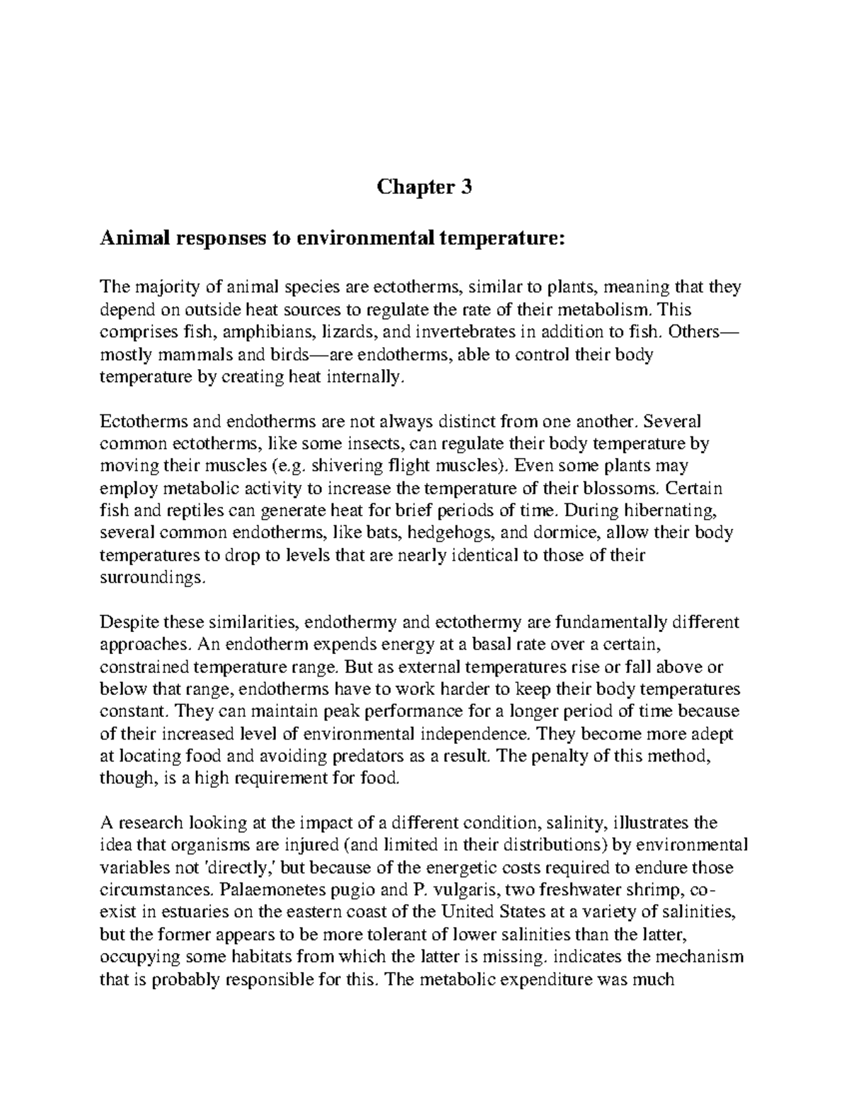 Ecology 21 - Chapter 3 Animal responses to environmental temperature ...