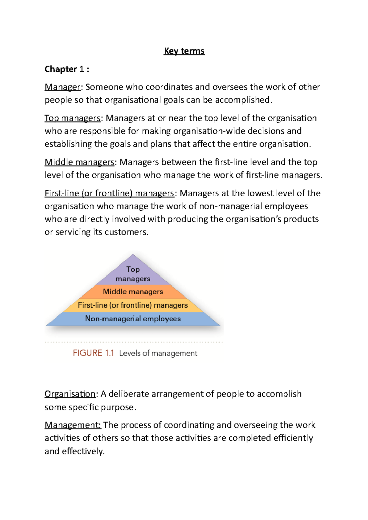 EXAM Notes - Stuff in the exam - Key terms Chapter 1 : Manager: Someone ...