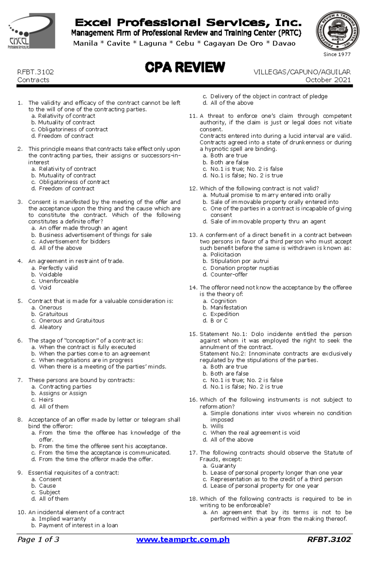 RFBT - Notes - Page 1 of 3 teamprtc RFBT. Manila * Cavite * Laguna ...