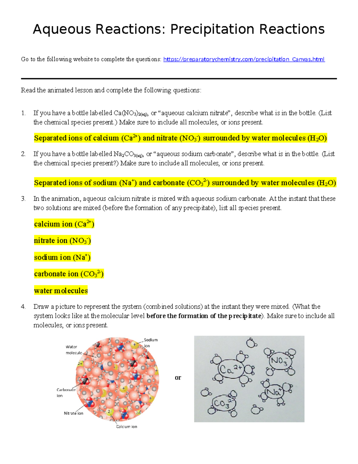 Precipitation rxns online lab answers - Aqueous Reactions ...