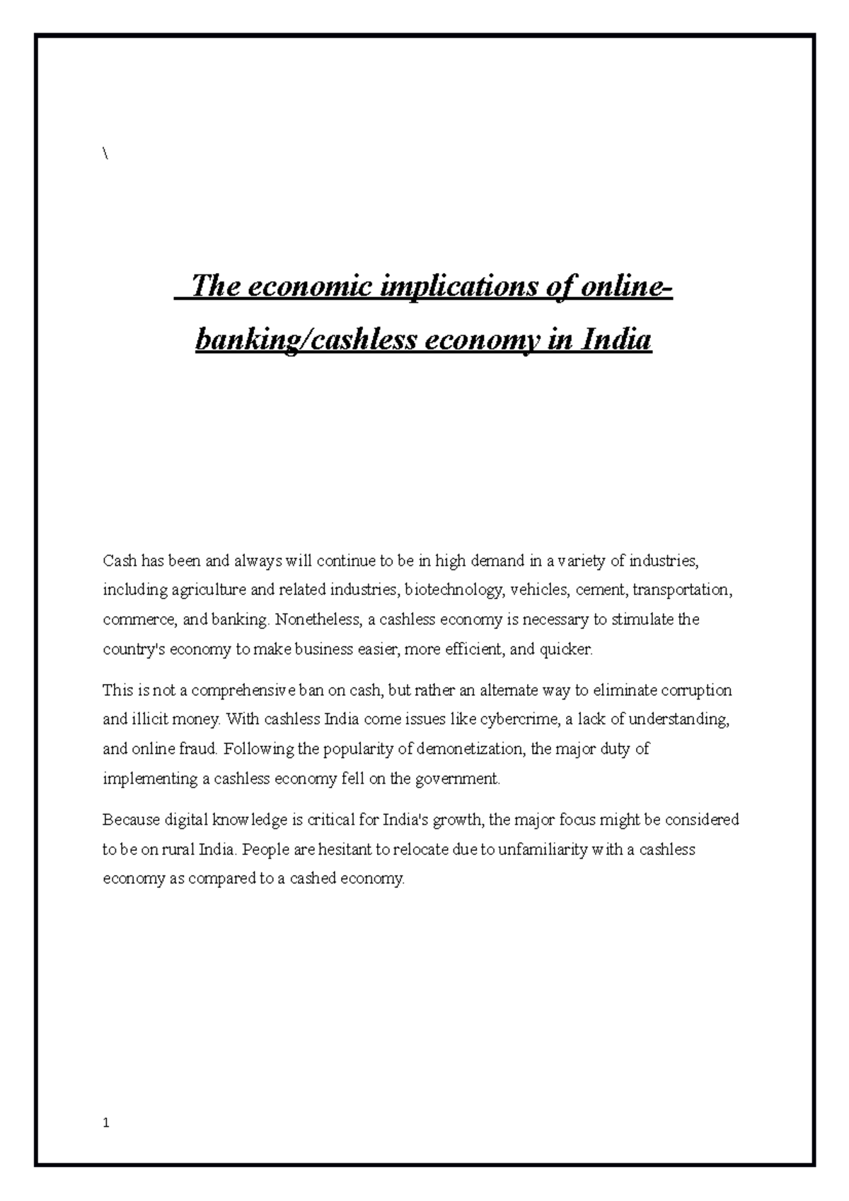 Economics Cash - \ The economic implications of online- banking ...