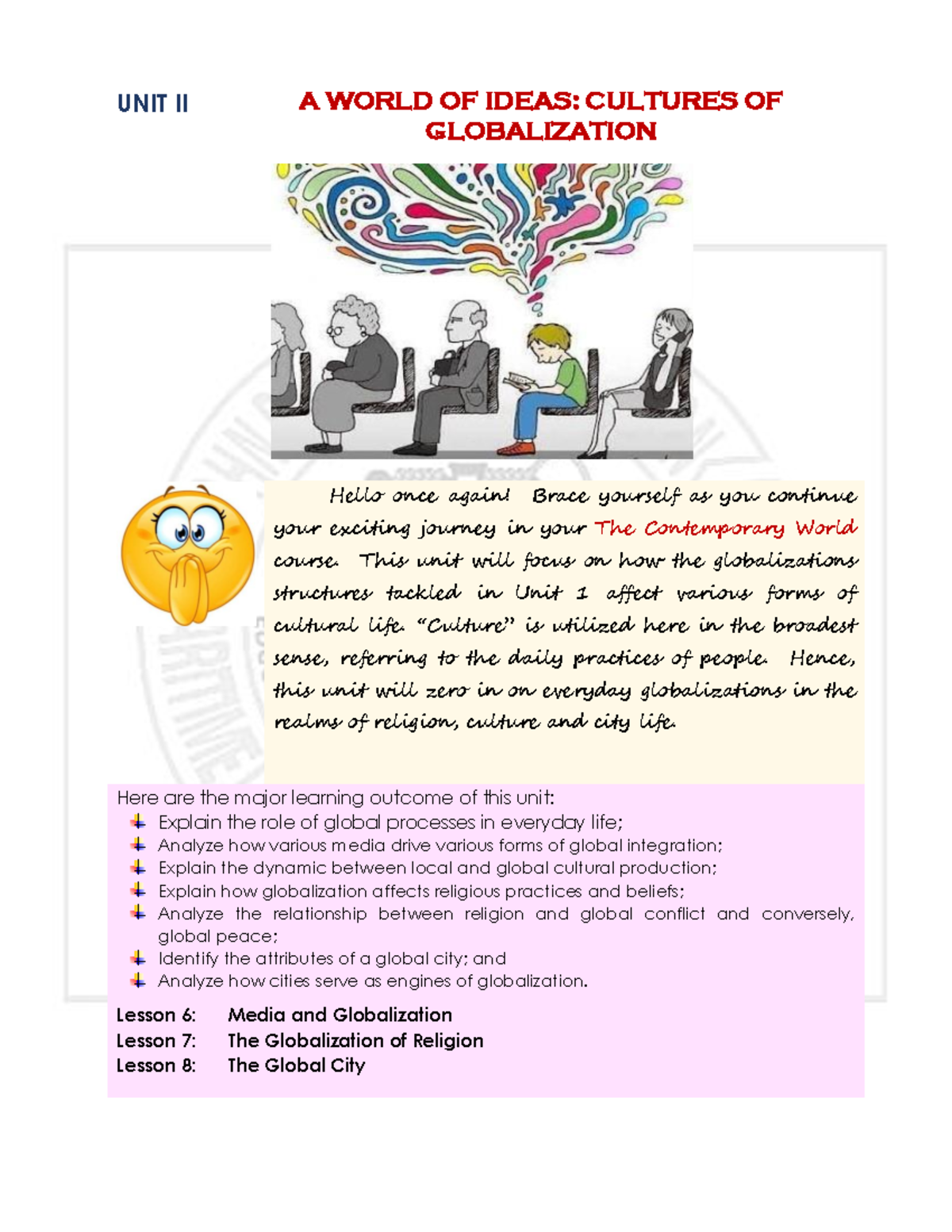 UNIT 2 Intro - UNIT 1 - UNIT II A WORLD OF IDEAS: CULTURES OF ...