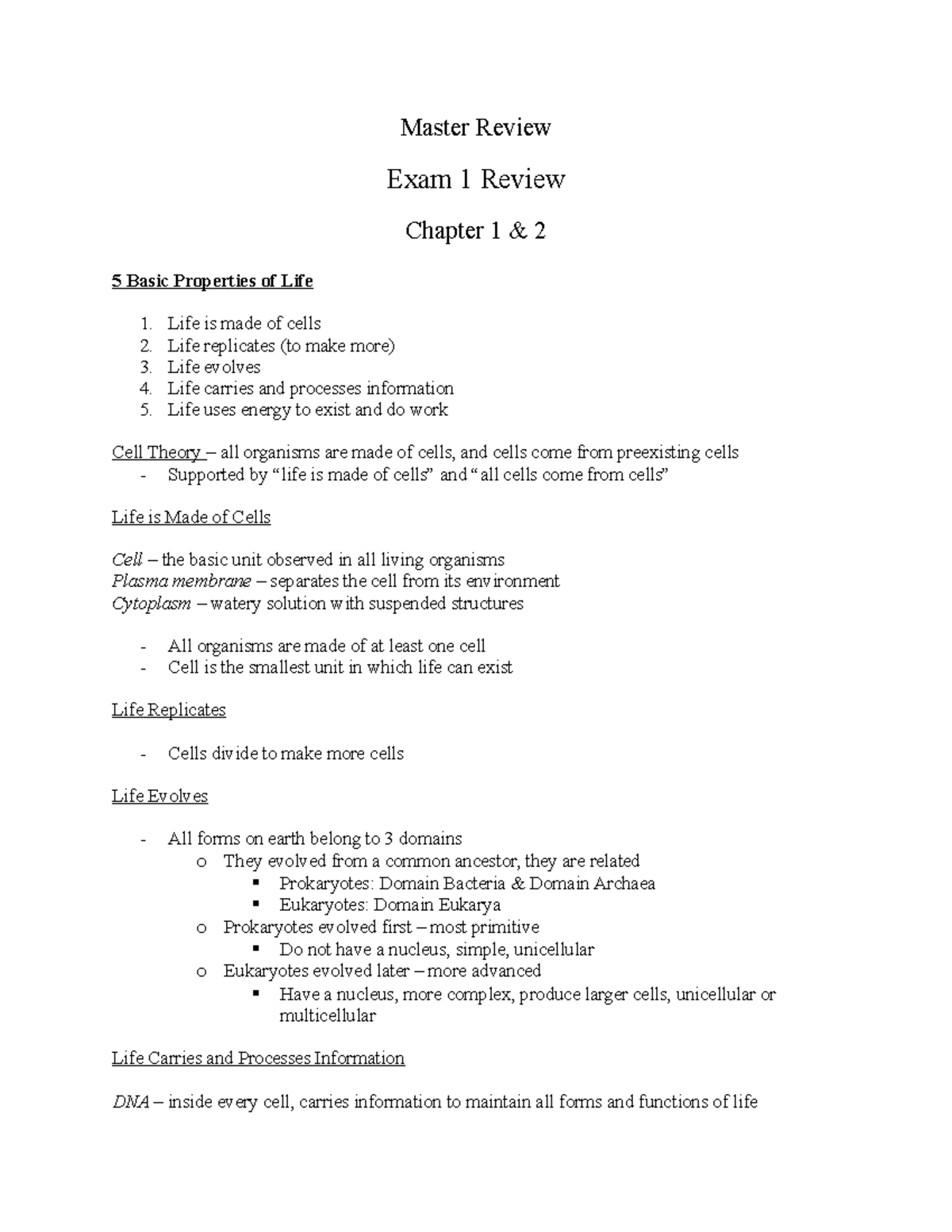 Review of Entire Semester - Master Review Exam 1 Review Chapter 1 & 2 5 ...