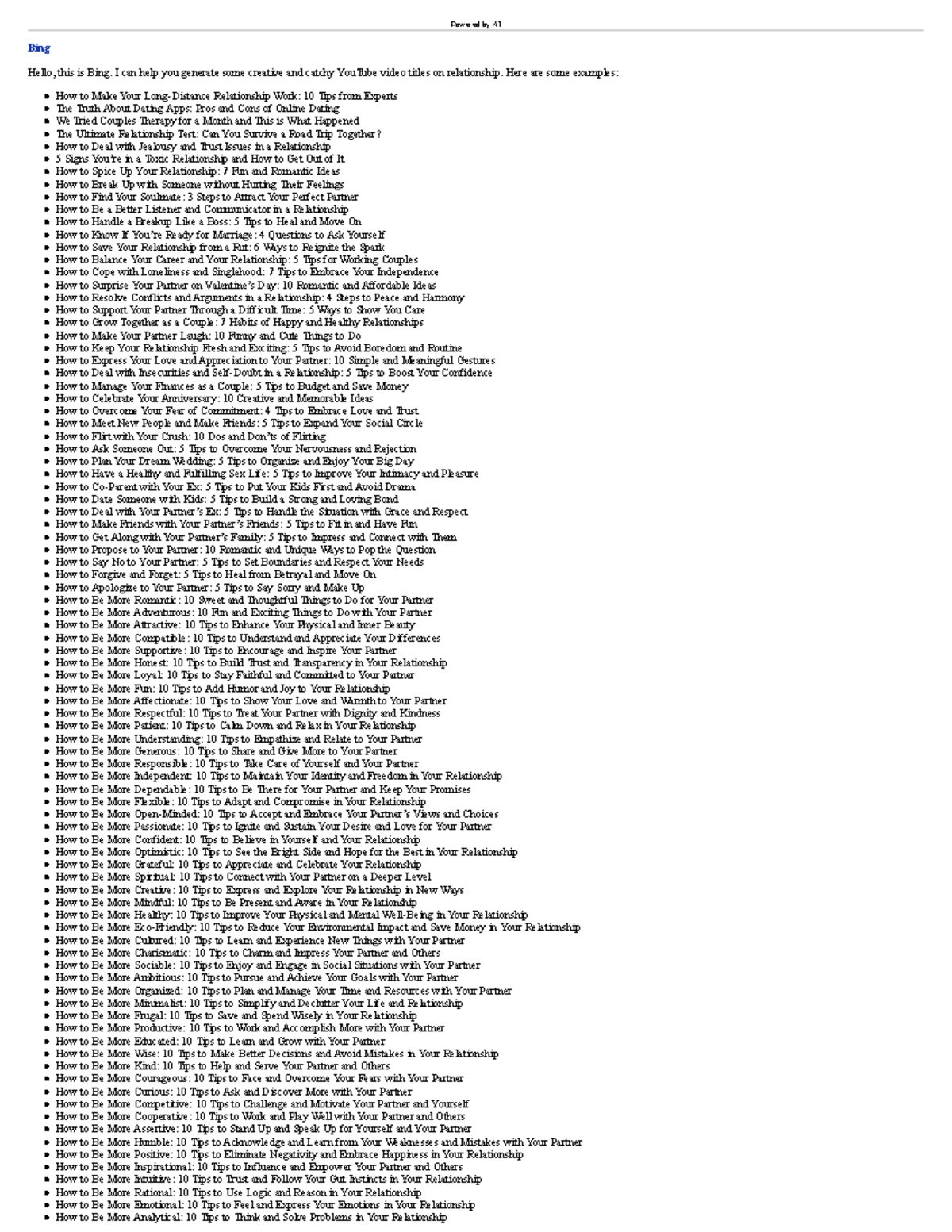 Title- Relationship - topic - Powered by AI Bing Hello, this is Bing. I ...