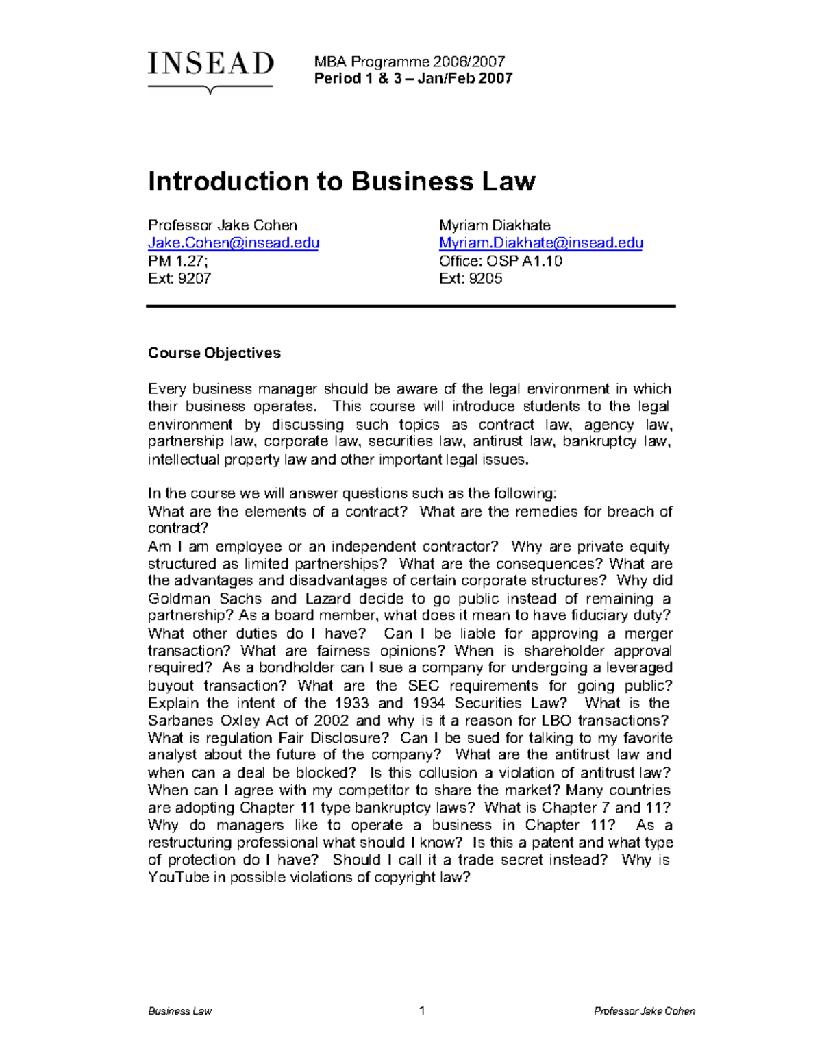 Introduction to Business Law - MBA Programme 2006/ Period 1 & 3 – Jan ...