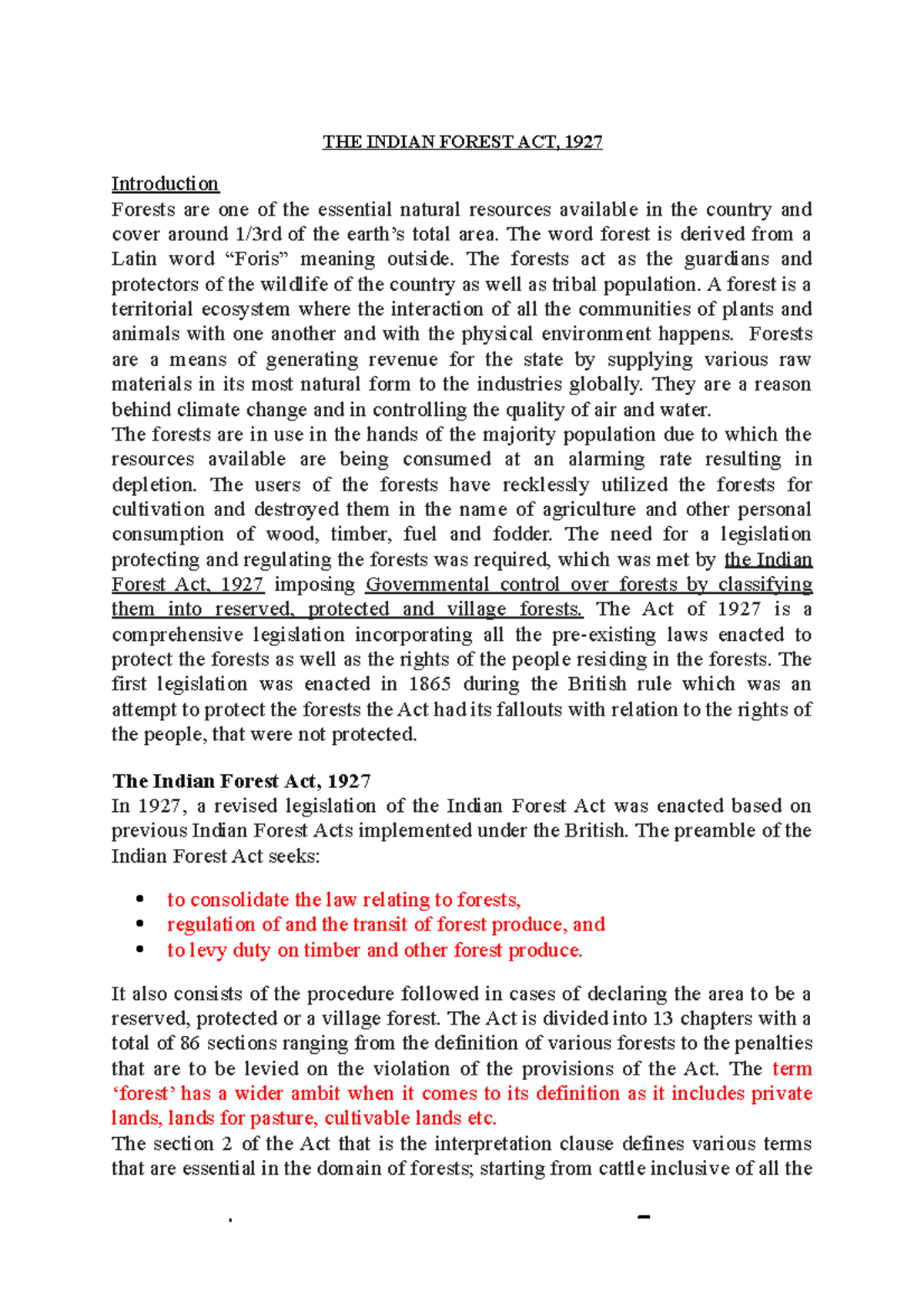 THE Indian Forest ACT - THE INDIAN FOREST ACT, 1927 Introduction ...