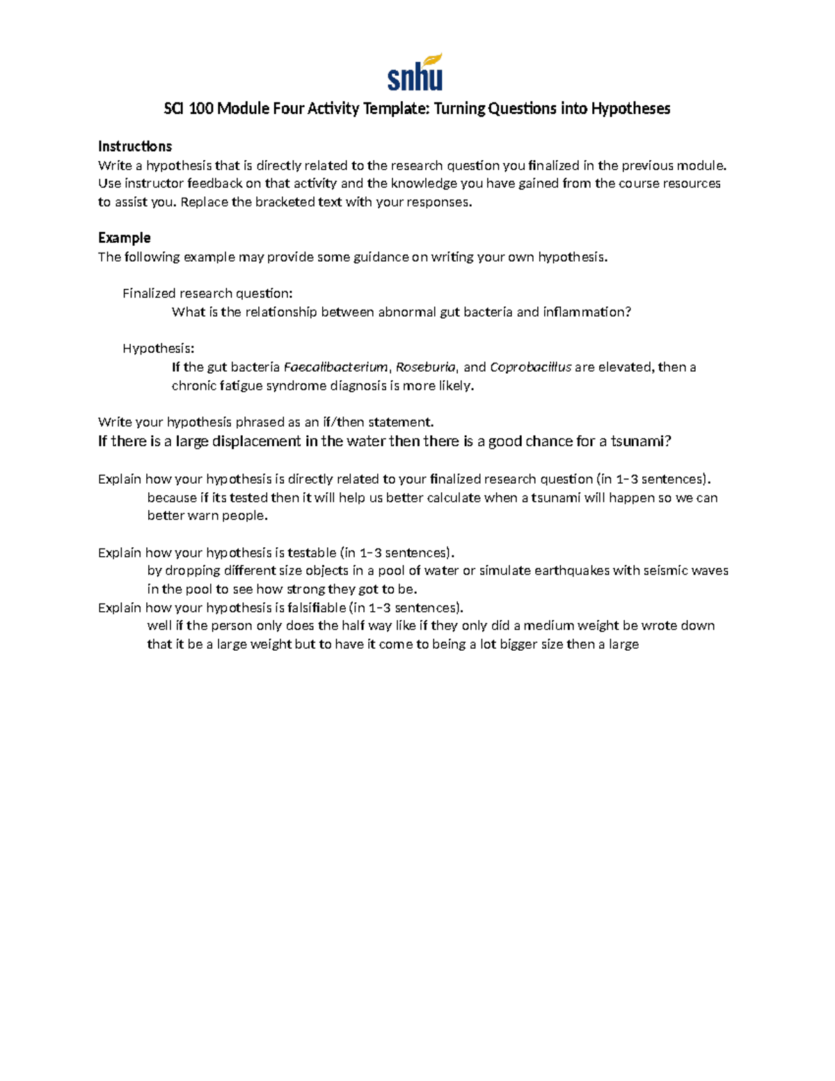 SCI 100 Module Four Activity Template - Use instructor feedback on that ...