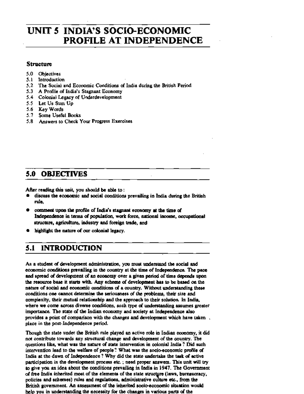 Unit 1 IGNOU summary - UNIT 5 INDIA'S SOCIO-ECONOMIC PROFILE AT ...
