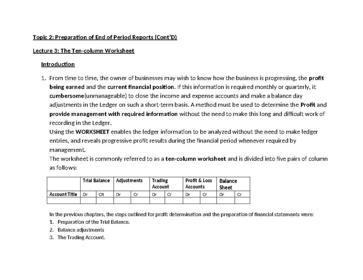 Topic 2 .4 The Ten-column Worksheet(M) - Topic 2: Preparation of End of ...