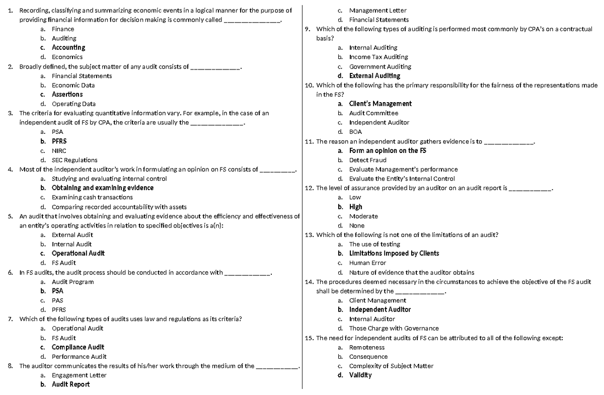 Quiz 1 - quiz - Recording, classifying and summarizing economic events in a logical manner for ...