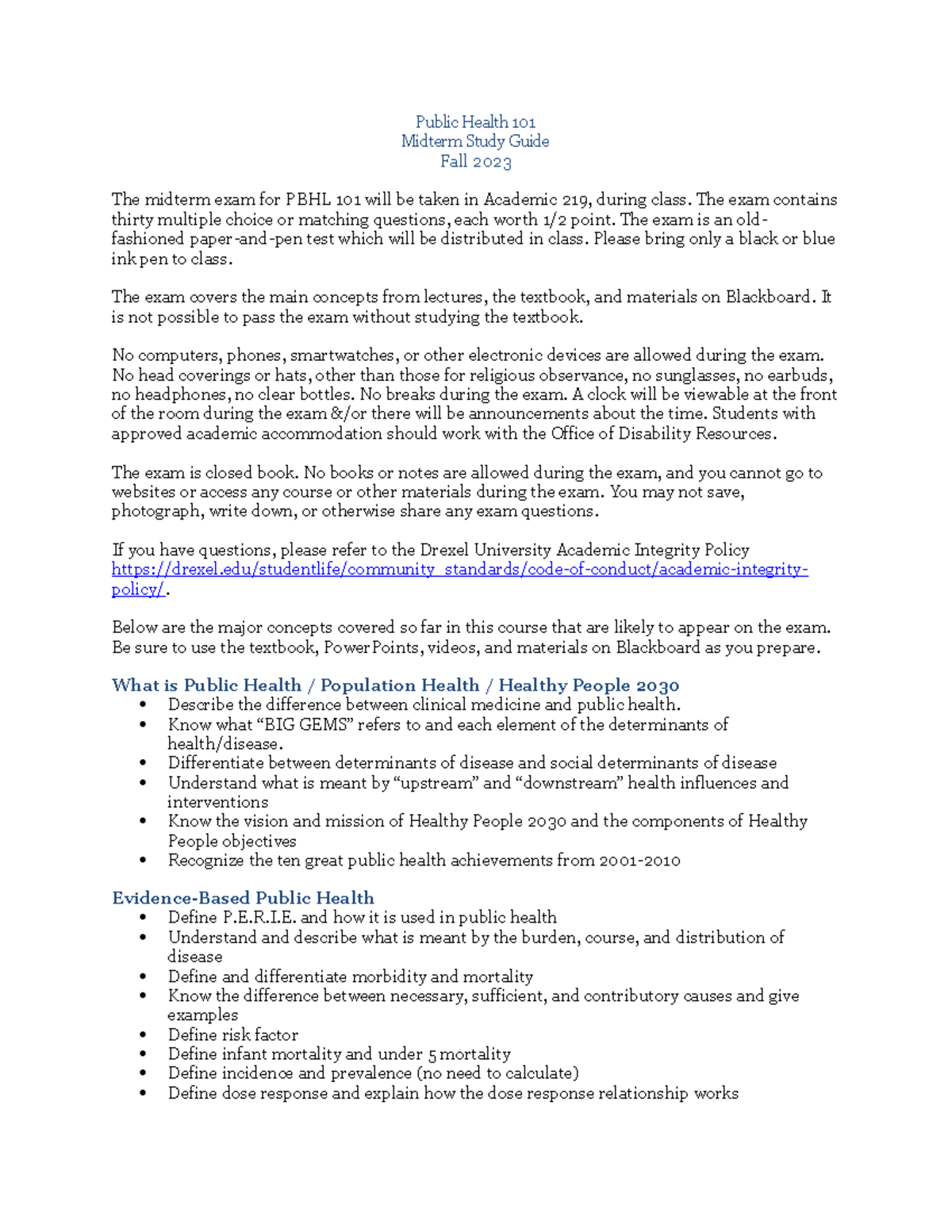 101 Public Health Midterm Study Guide - 2023 - Public Health 101 ...