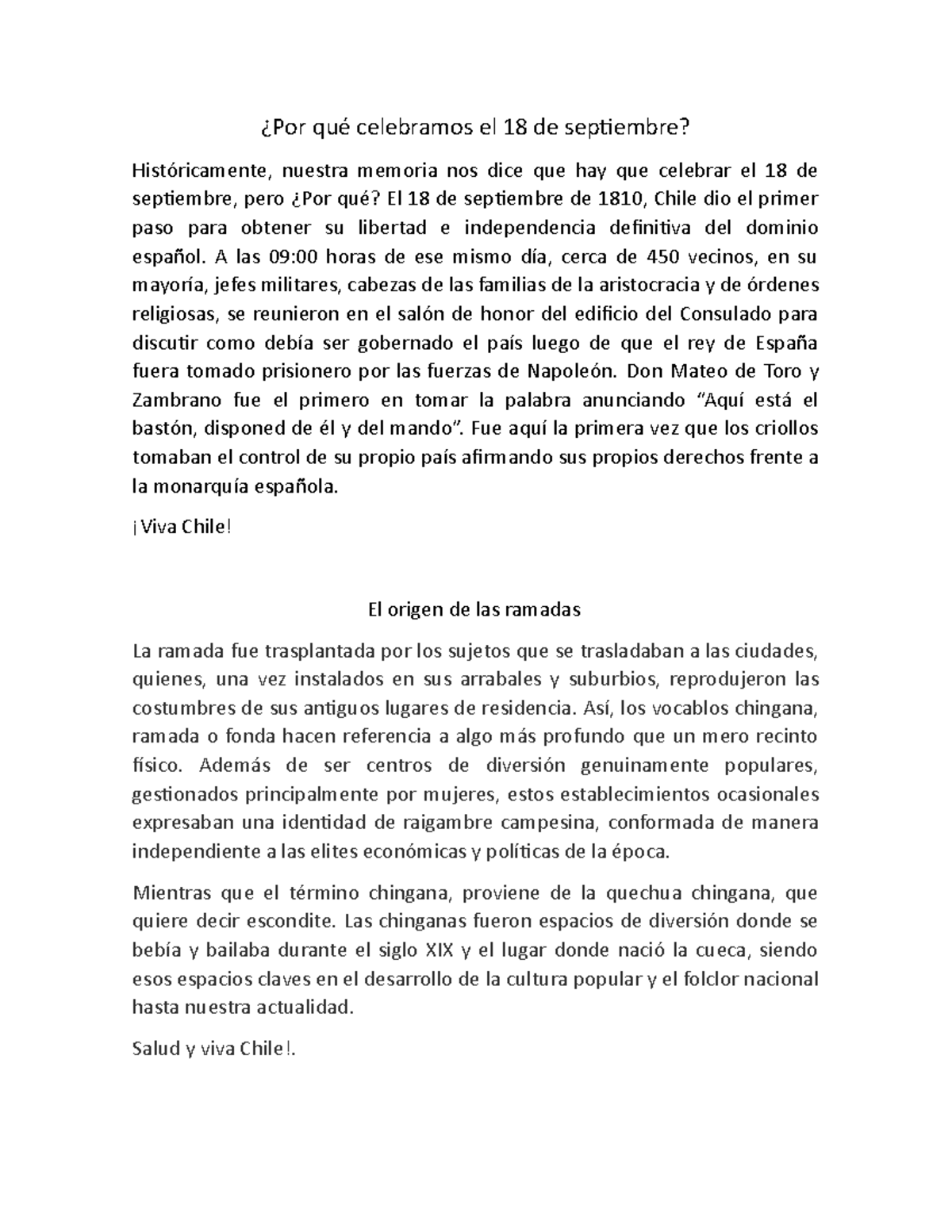 Por Qué Celebramos El 18 De Septiembre ¿por Qué Celebramos El 18 De