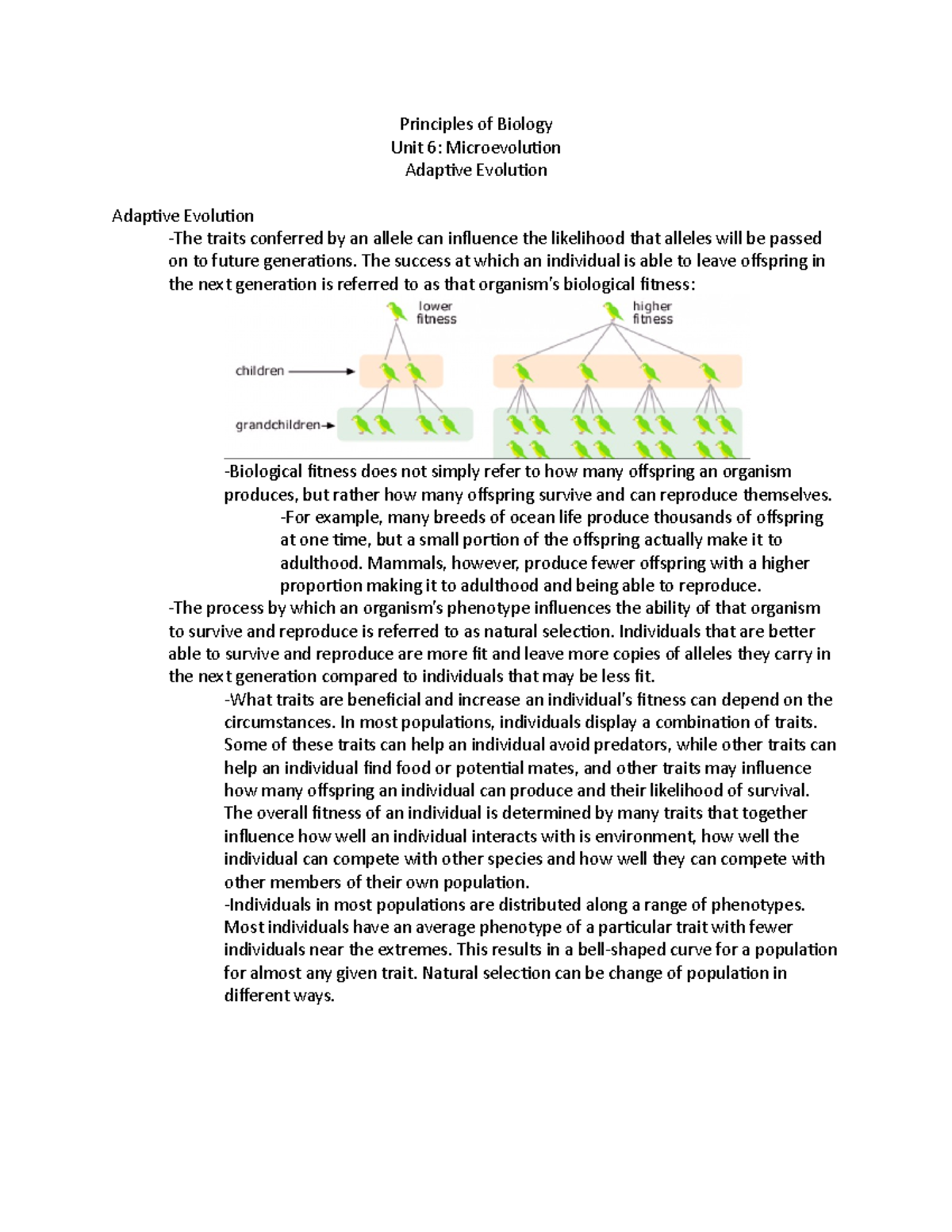 AP Bio Adaptive Evolution - Principles of Biology Unit 6 ...