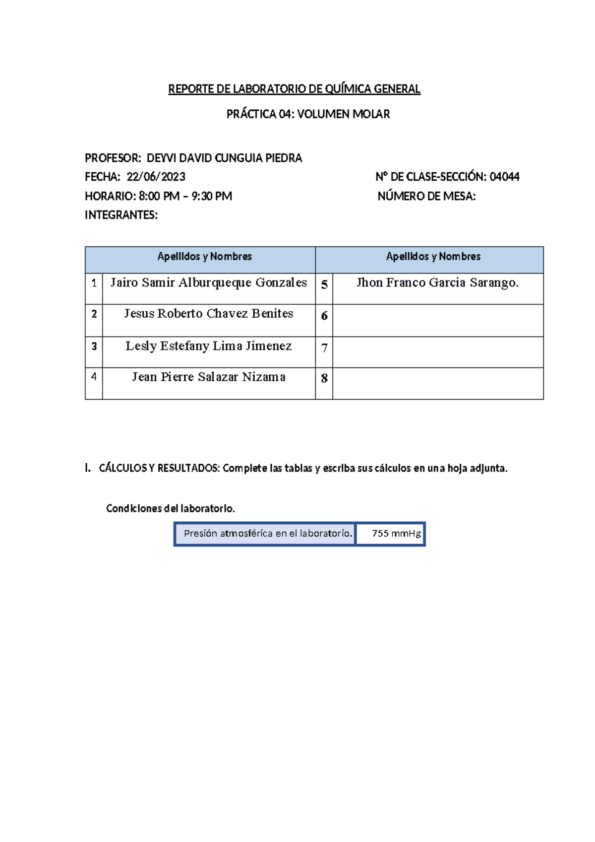 Reporte DE Laboratorio DE Química General - REPORTE DE LABORATORIO DE ...