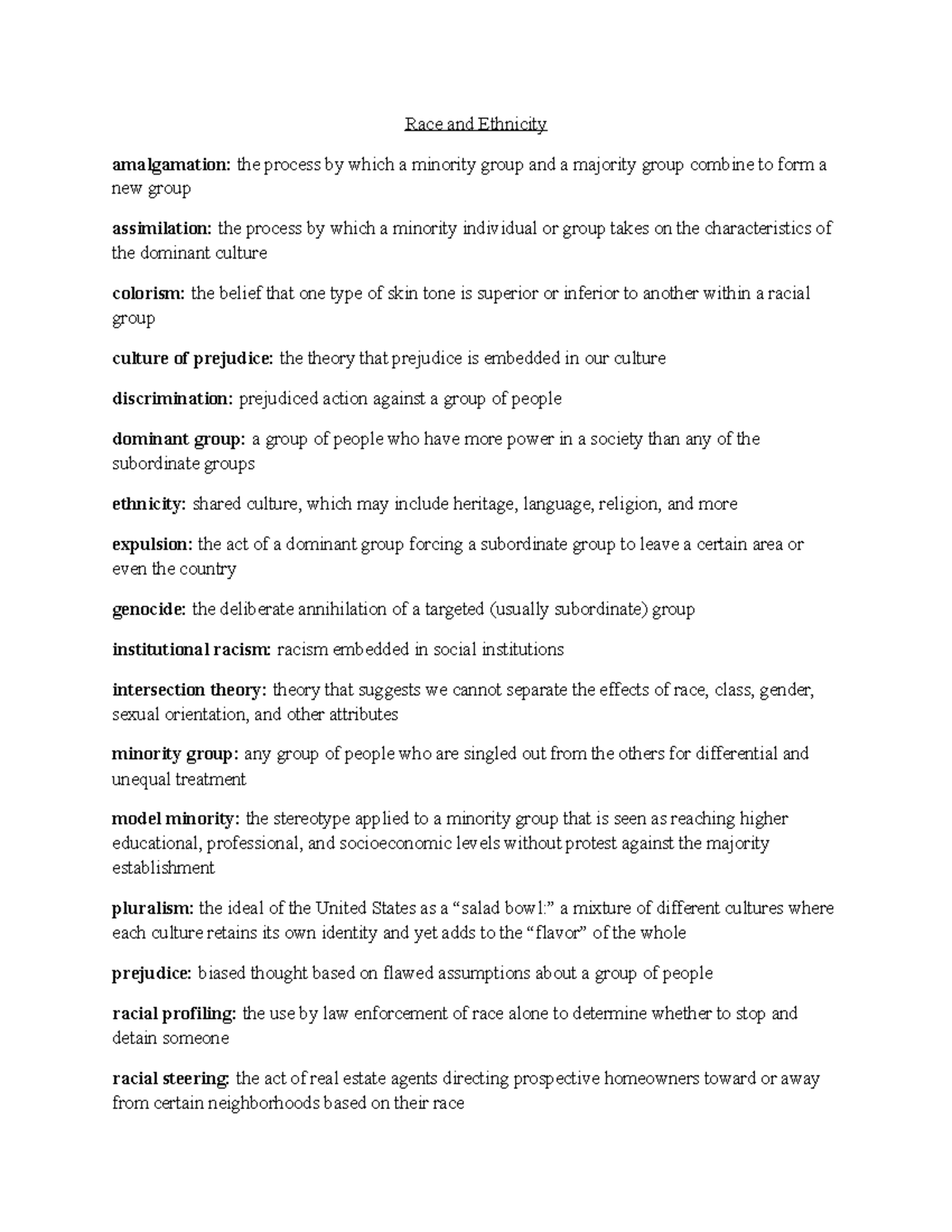 Race and Ethnicity - Summary of notes - Race and Ethnicity amalgamation ...