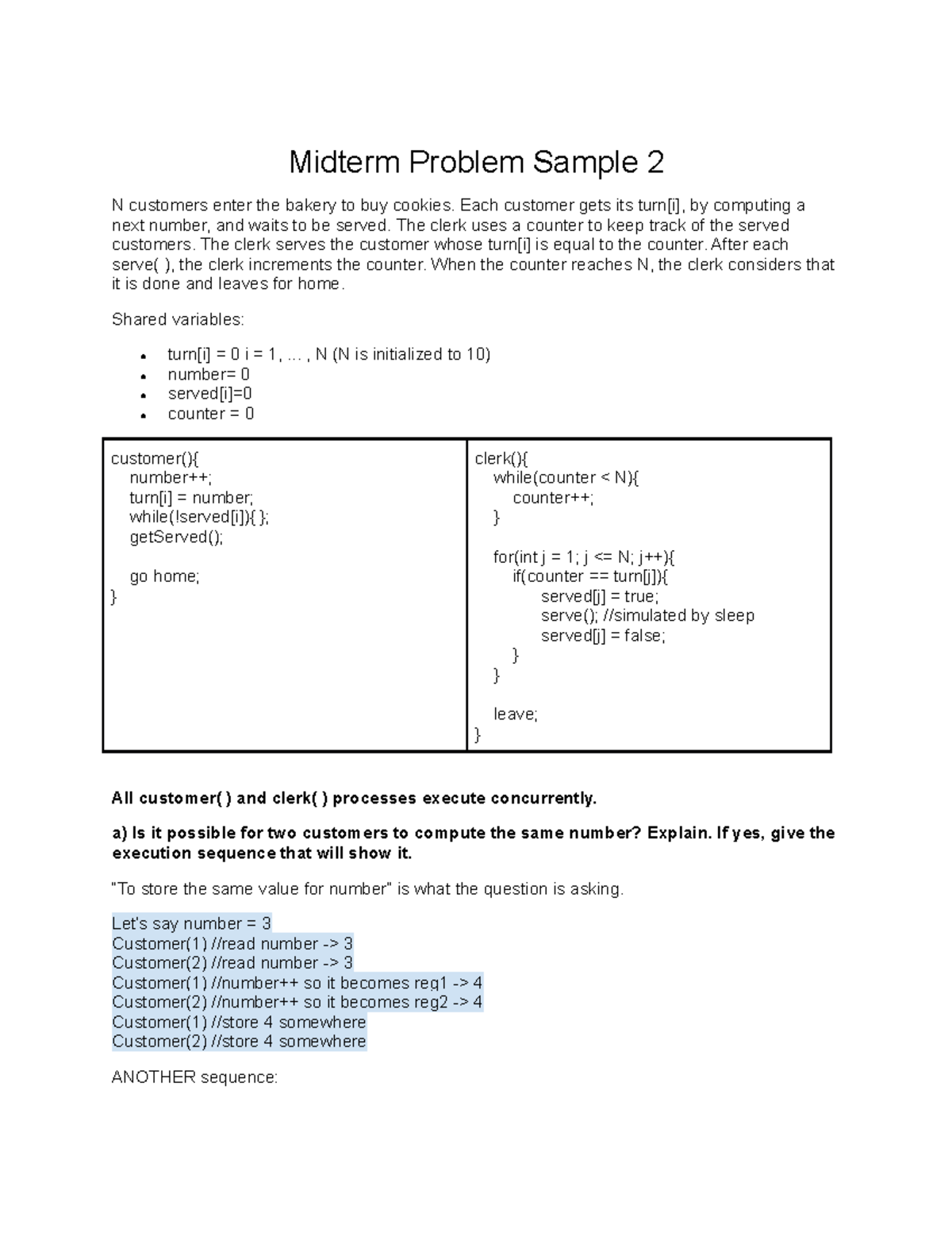 Midterm Sample 2 Solution - Midterm Problem Sample 2 N customers enter ...