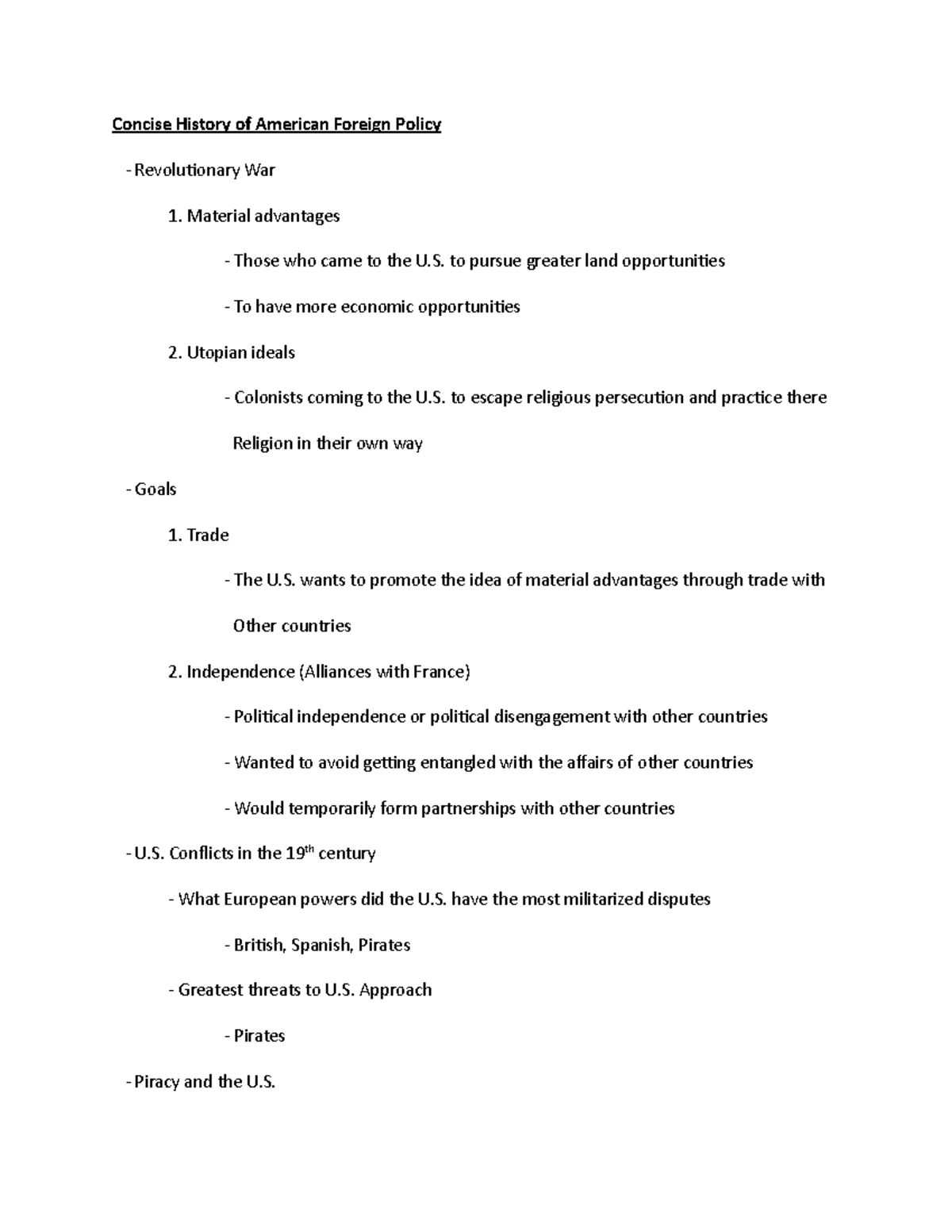 Foreign Policy - Chpt 1 - Lecture Notes - Concise History of American ...