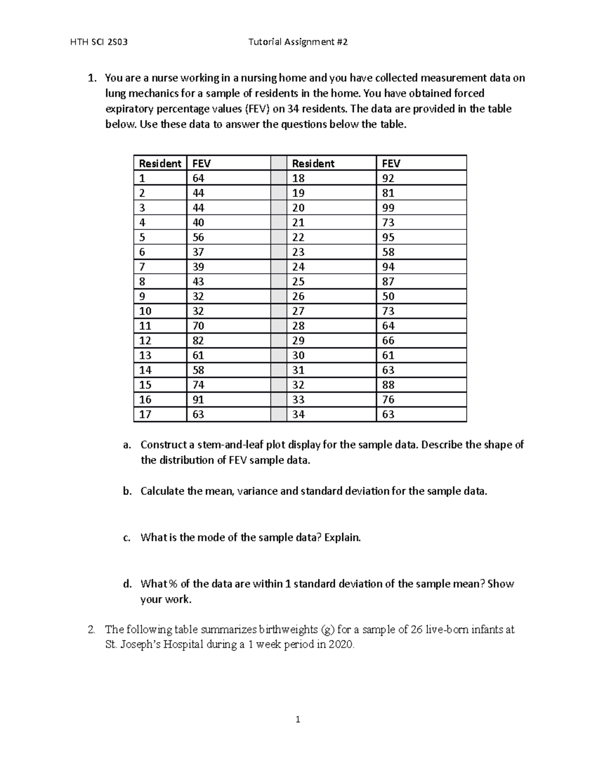 Tutorial Assign 2 - Descriptive Stats & Probability 12 - You are a ...
