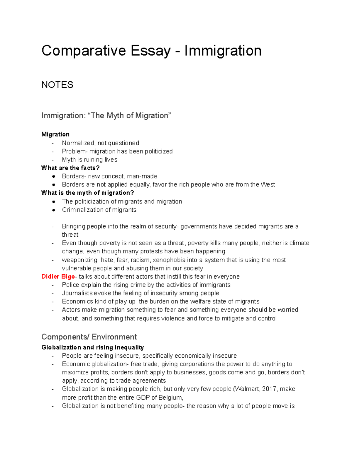 Sociology- Immigration - Comparative Essay - Immigration NOTES ...