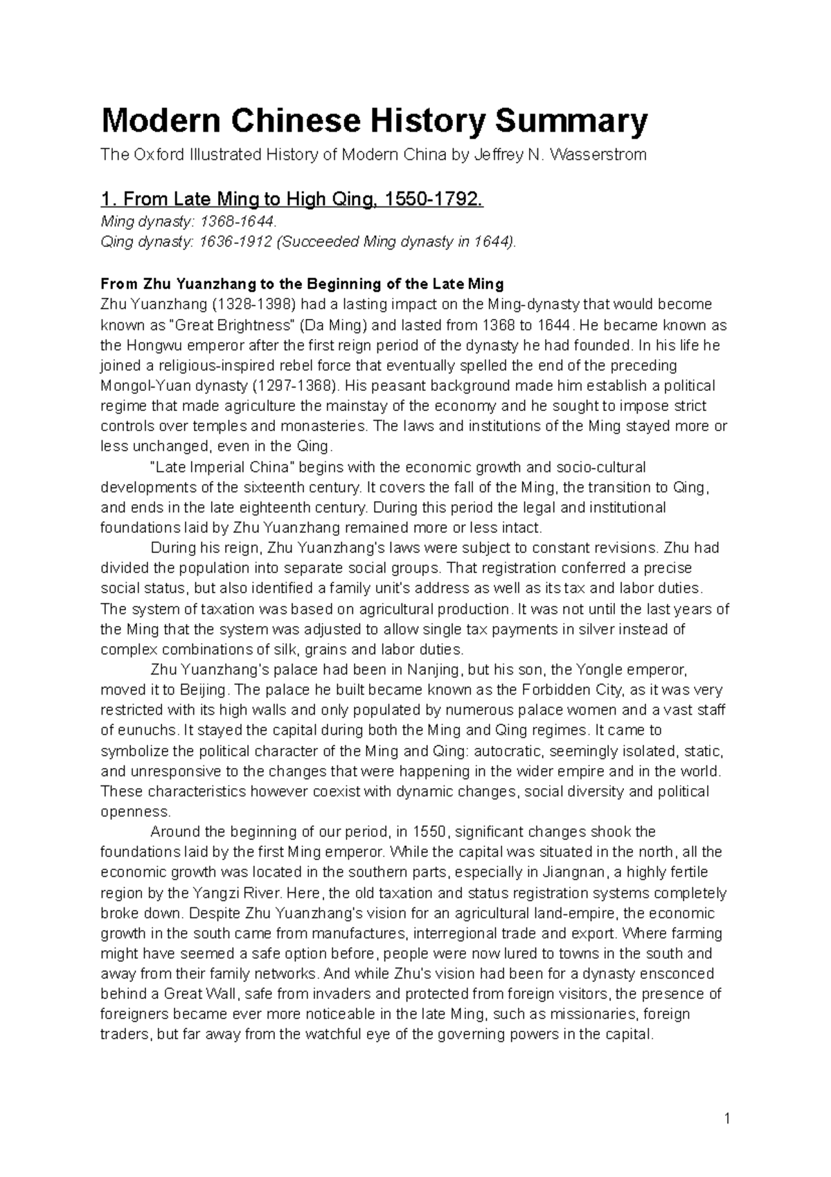 Modern Chinese History Summary Book - Modern Chinese History Summary ...