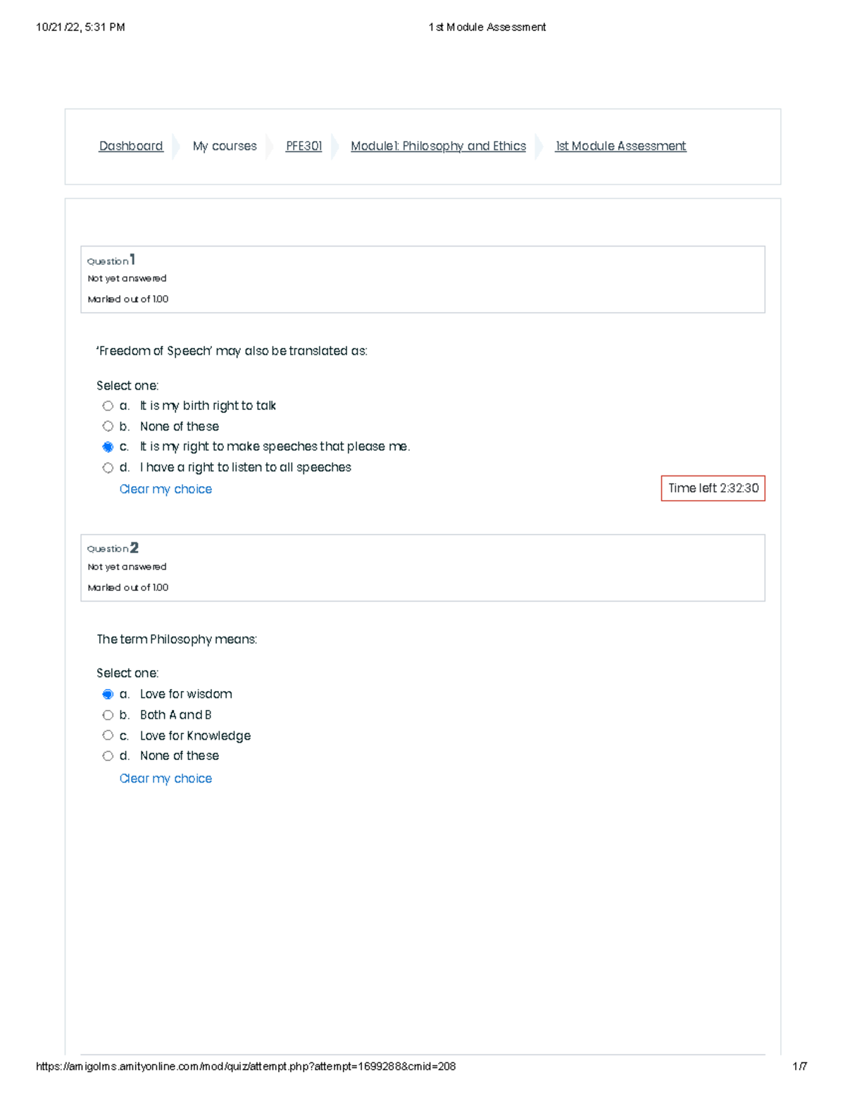 1st Module Assessment - Ethics Question and Answer - Dashboard My ...