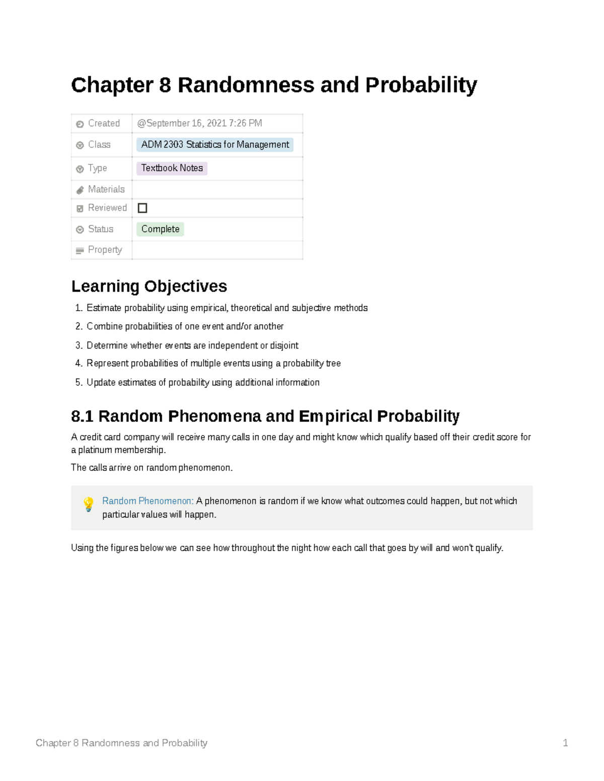Chapter 8 Randomness and Probability - Chapter 8 Randomness and ...