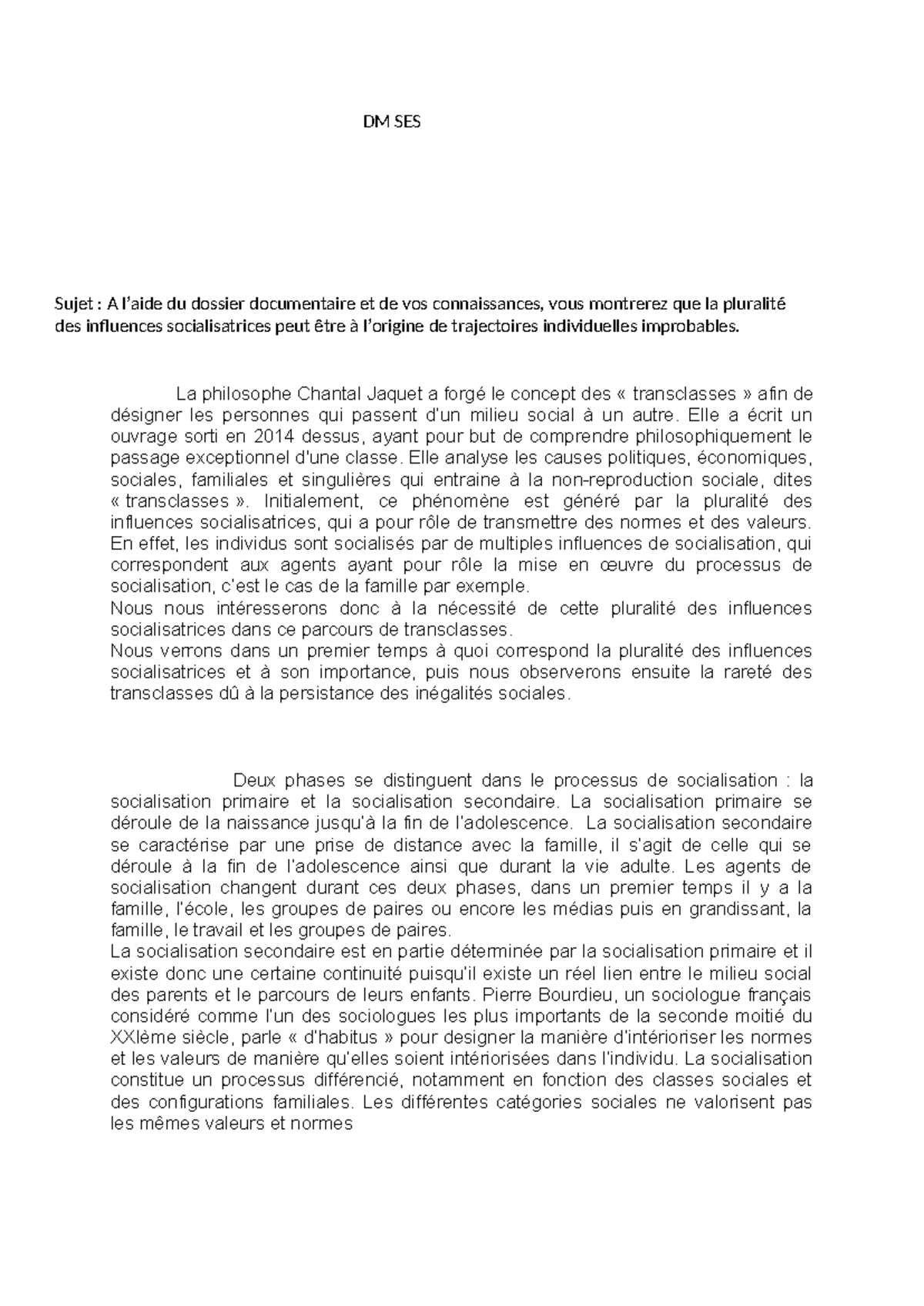 DM SES - voici mon DM de ses sur les influences socialisatrices - DM ...