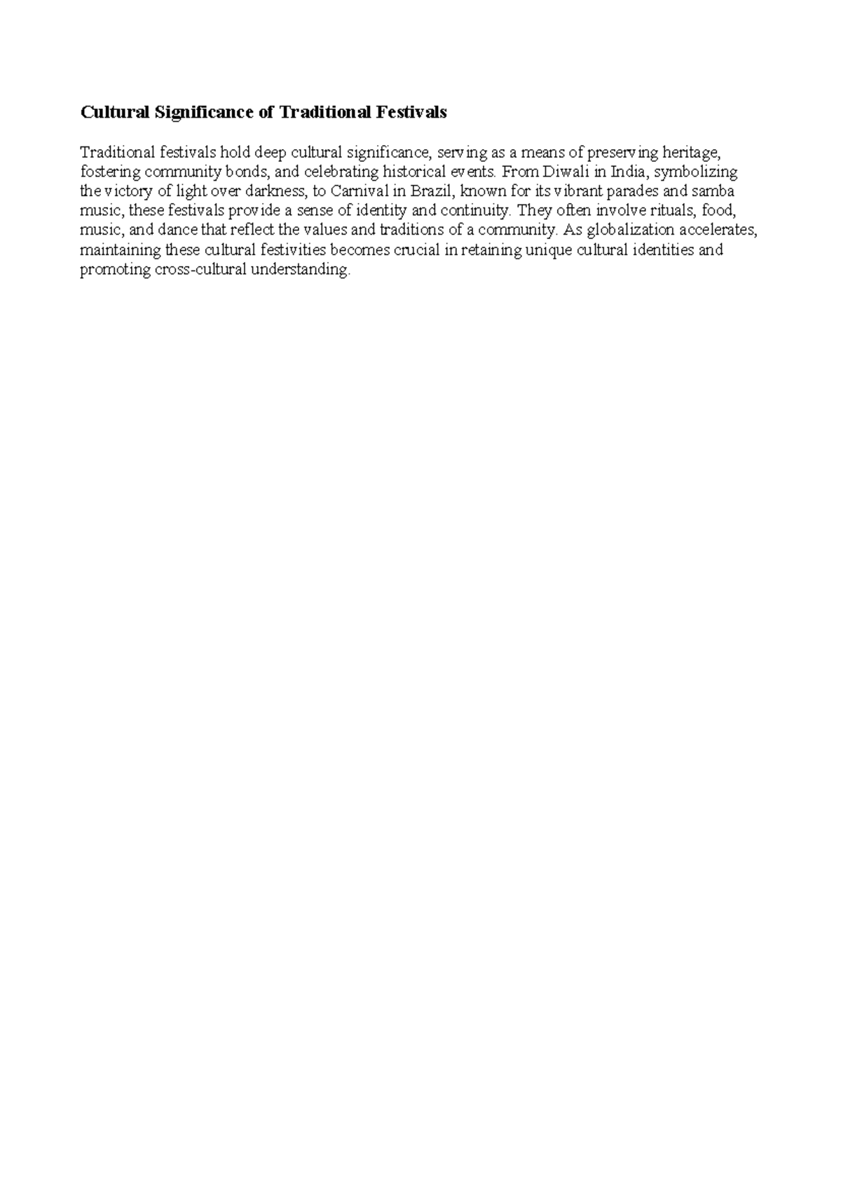 Cultural Significance of Traditional Festivals - Cultural Significance ...