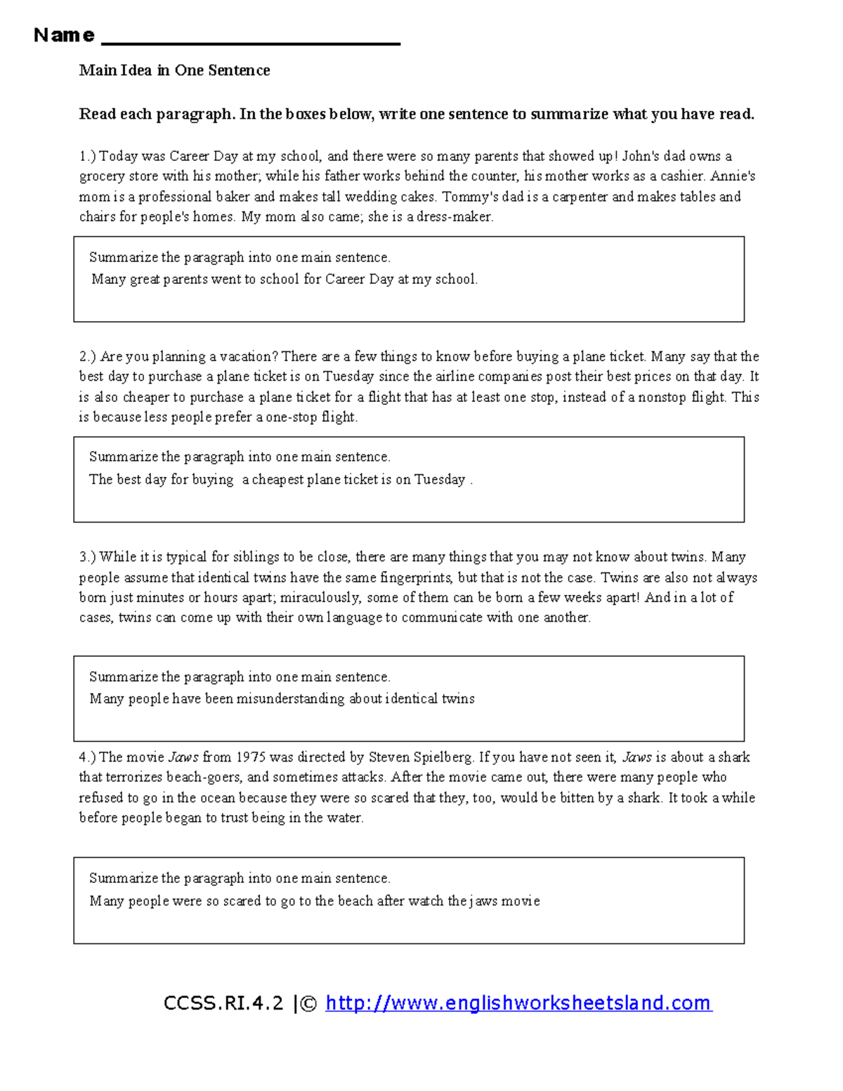 Summaries Worksheet - Summary Integrated Language Skills - Summarize ...