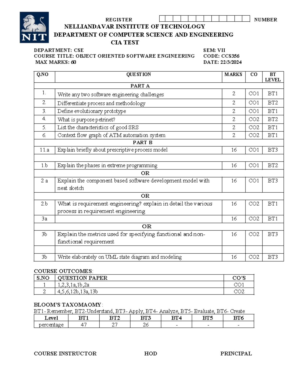 OOSE CIA QP - UNIT 1 &2 QUESTION - REGISTER NUMBER NELLIANDAVAR ...