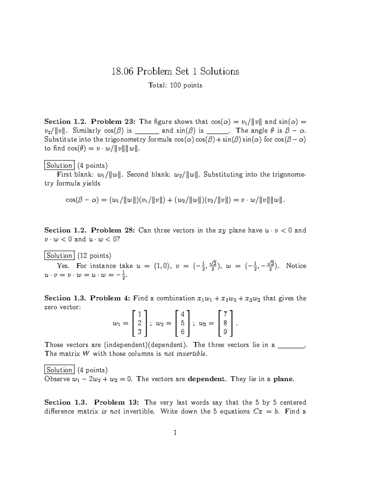 PS1 trigonometry formulas - 18 Problem Set 1 Solutions Total: 100 ...