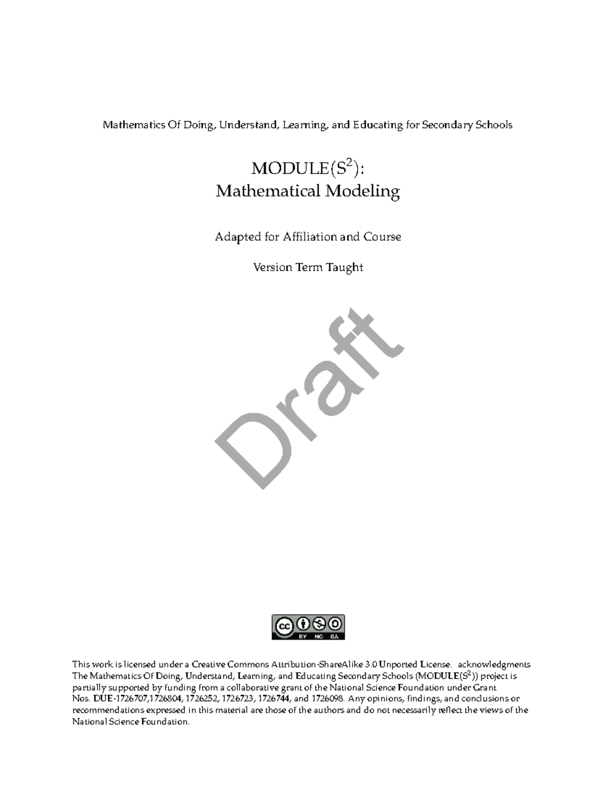 Sample Modeling Materials Draft - Mathematics Of Doing, Understand ...