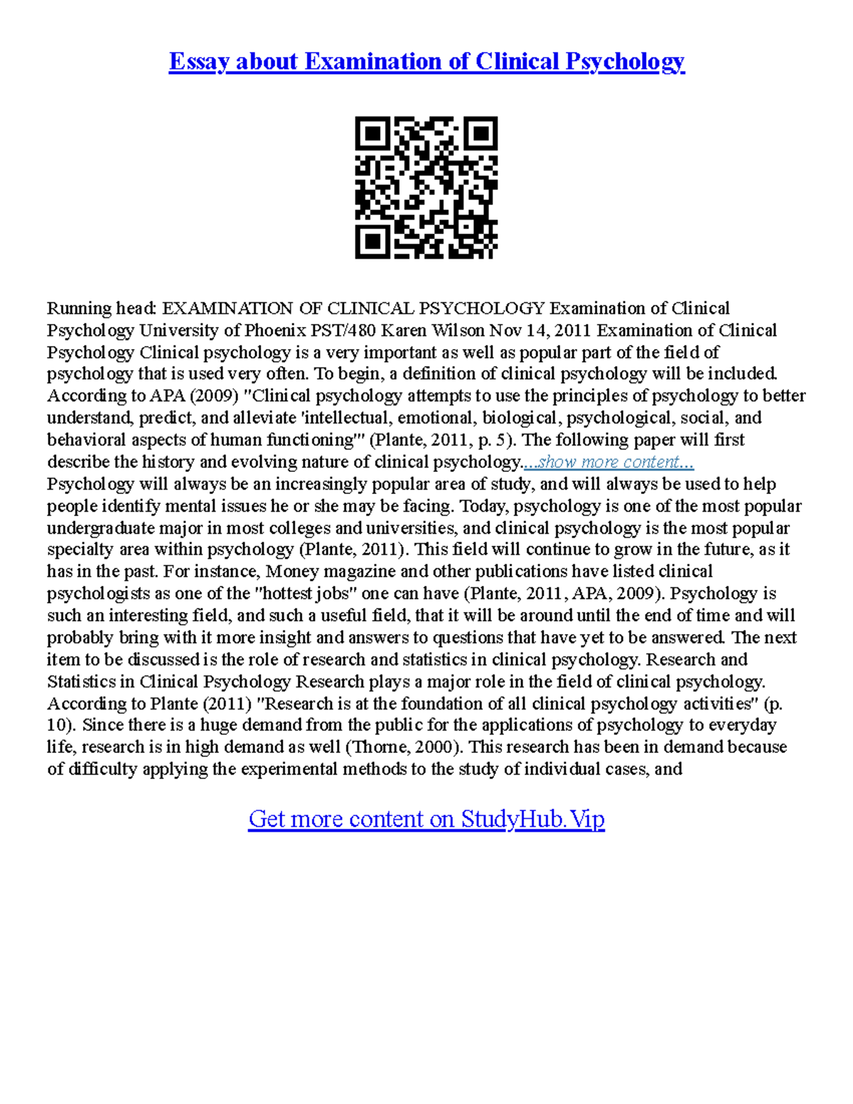 Essay Of Examination - Essay about Examination of Clinical Psychology ...