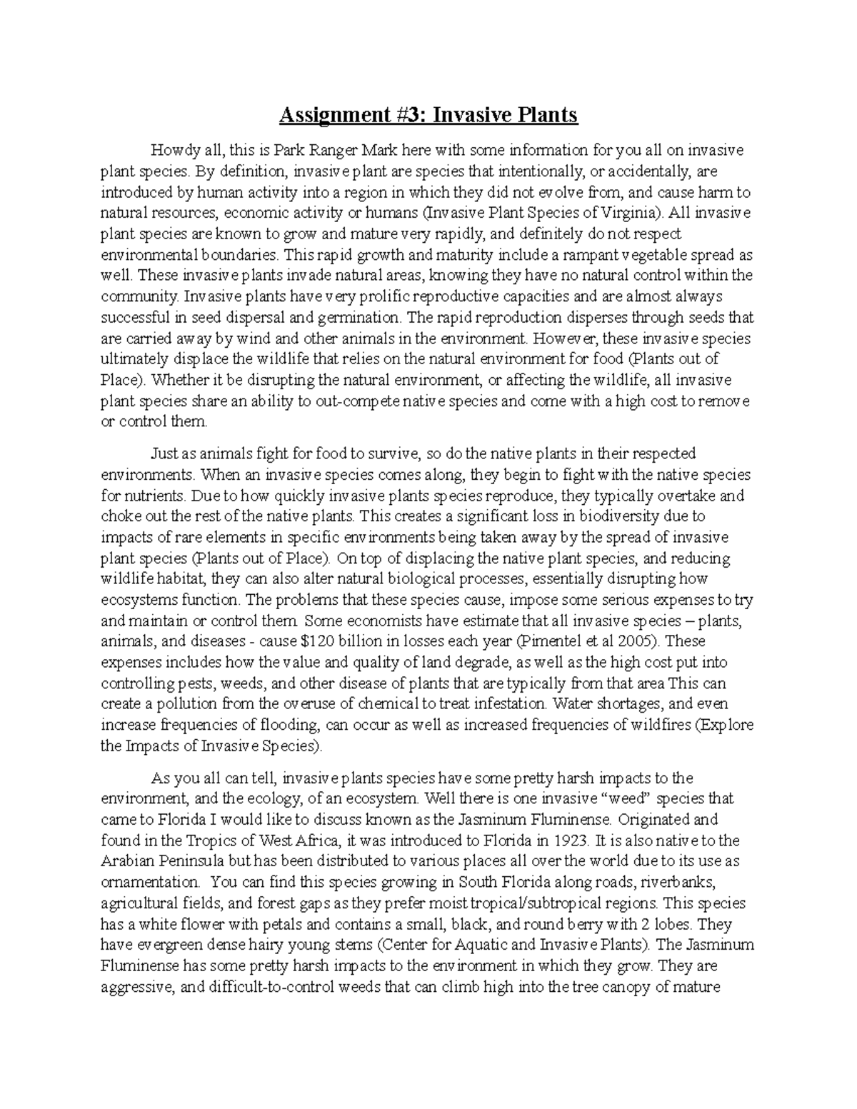 BSC2011 C Assignment #3 Invasive Plants - Assignment #3: Invasive ...