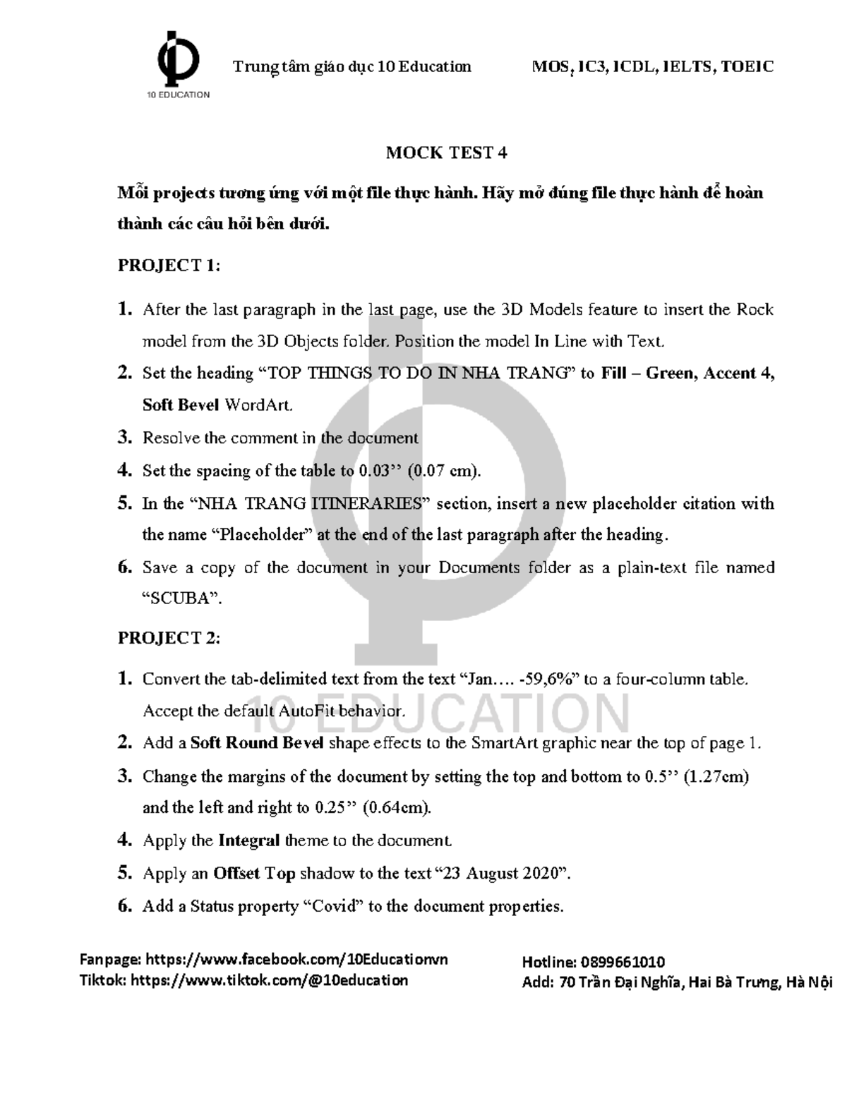Mock Test 4 - ABCD - Trung tâm giáo dục 10 Education MOS, IC3, ICDL ...
