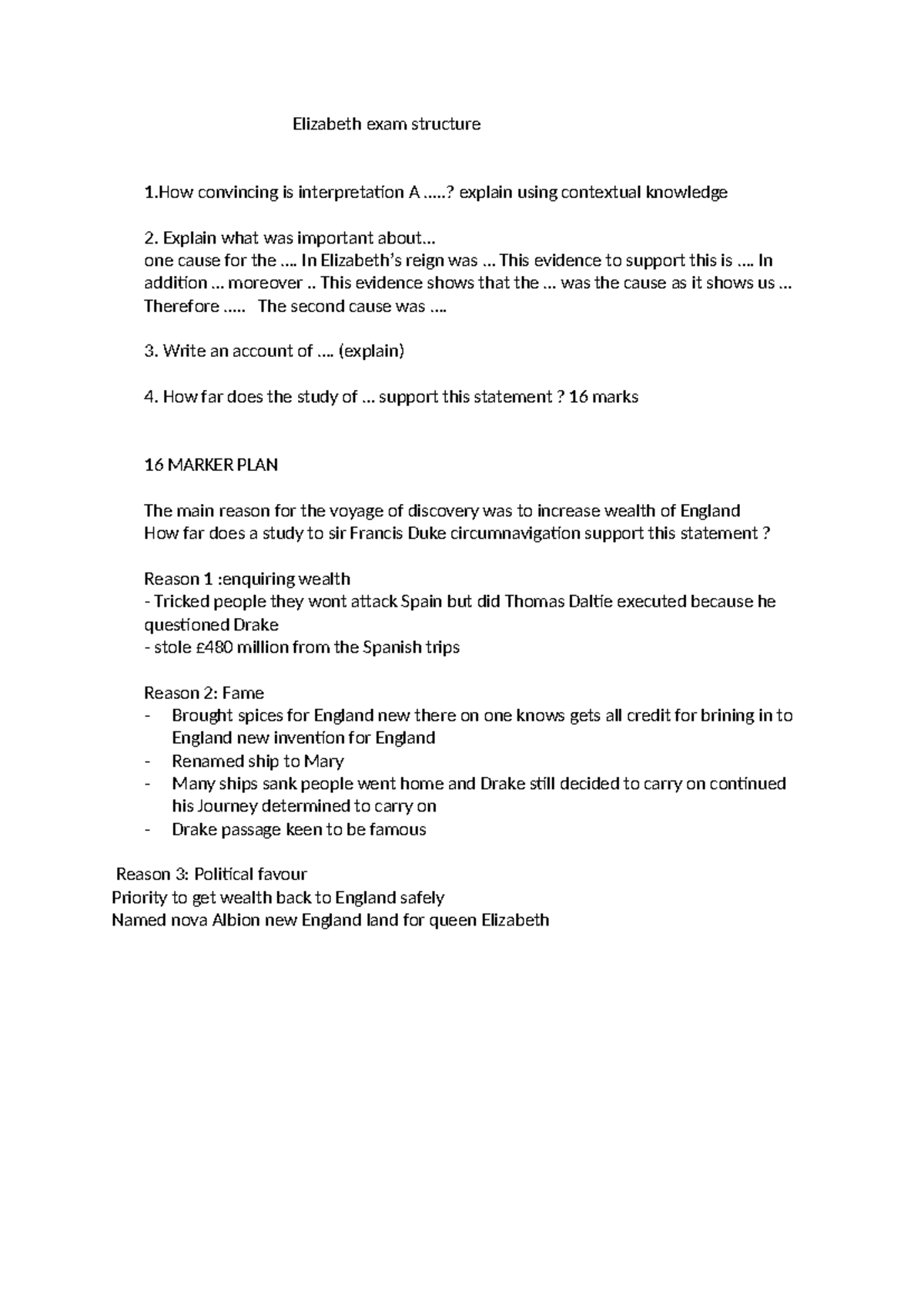 Elizabeth exam structure - ....? explain using contextual knowledge 2 ...