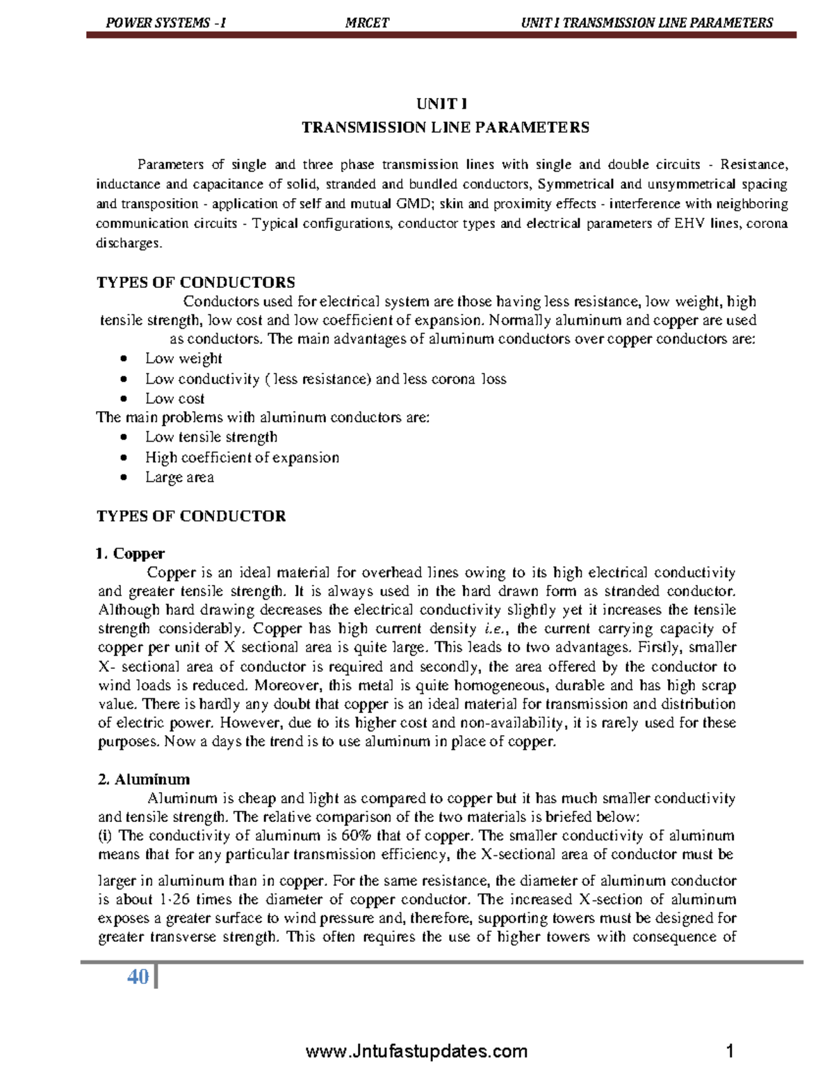 PS-2 R19 - UNIT-1 - jhgiu - POWER SYSTEMS - I MRCET UNIT I TRANSMISSION ...