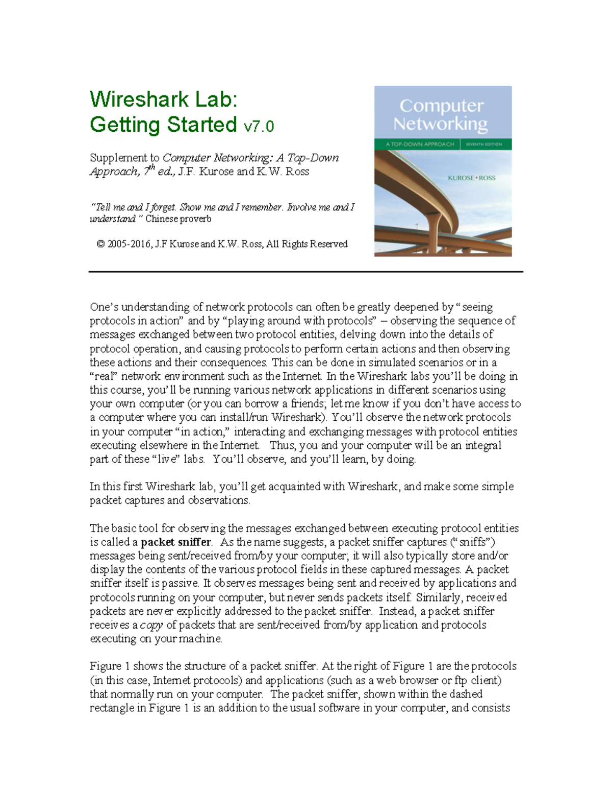Lab1 Lab 1 Wireshark Wireshark Lab Getting Started V7 Supplement To Computer Networking A
