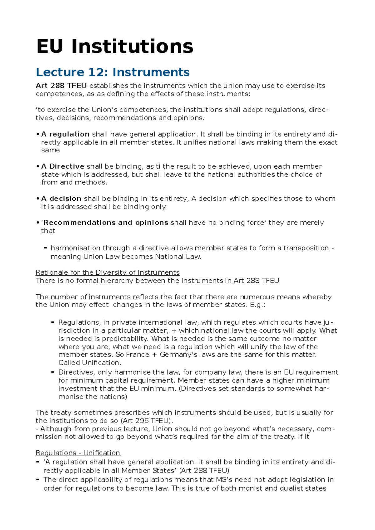 Lecture 12: Instruments 1 - EU Institutions Lecture 12: Instruments Art ...