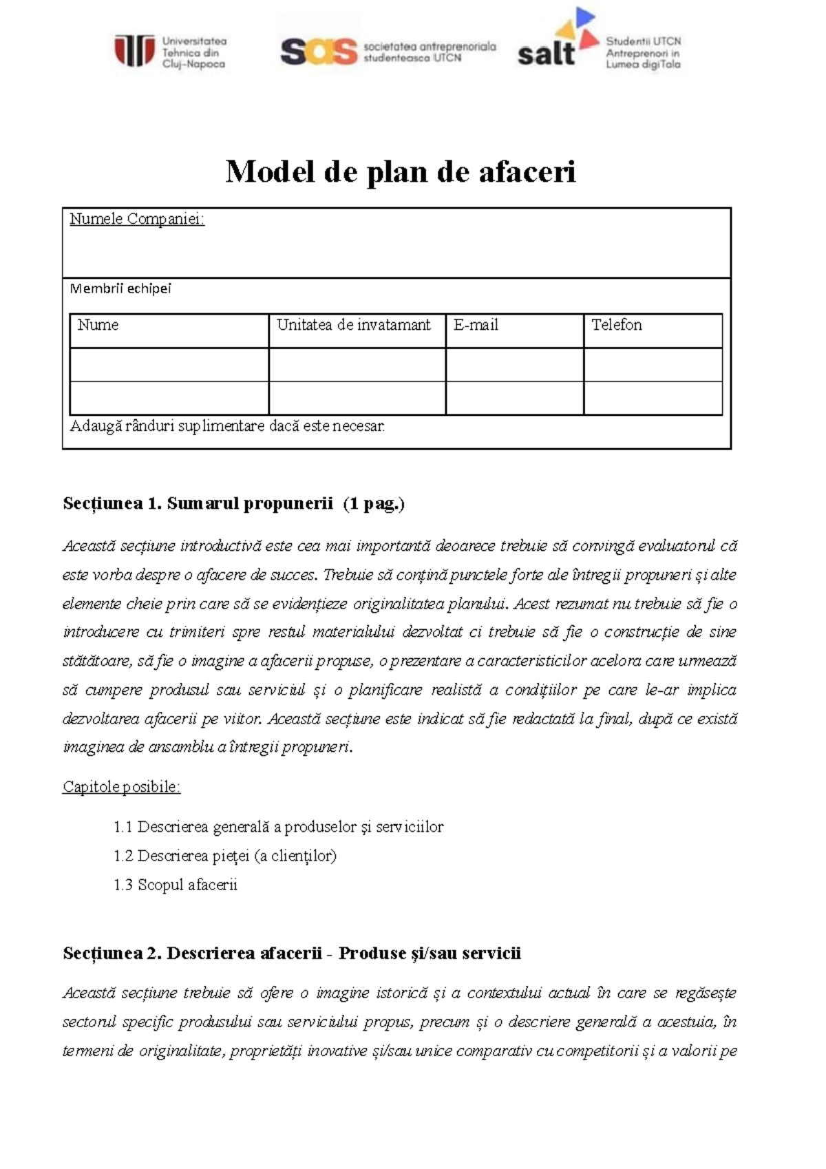 Model plan afaceri Demo Day 2020 - Model de plan de afaceri Numele ...