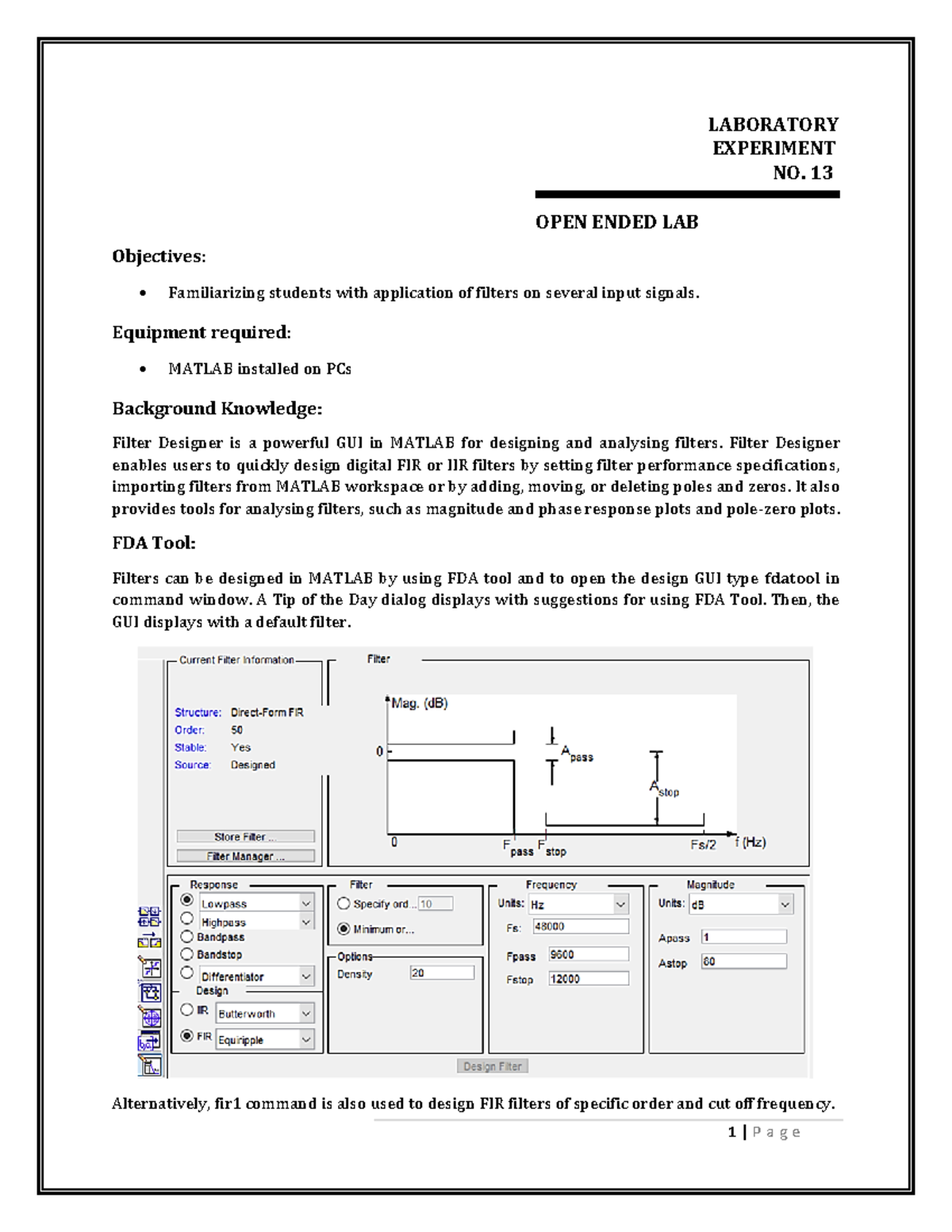Dsp Lab Manual 13 Open Ended Lab Laboratory Experiment No 13 Open Ended Lab Objectives