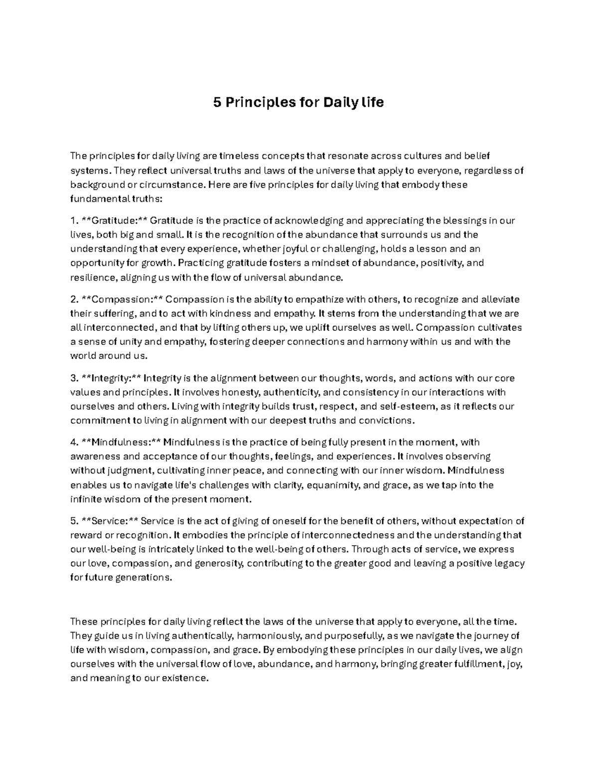 5 Principles for Daily life - 5 Principles for Daily life The ...