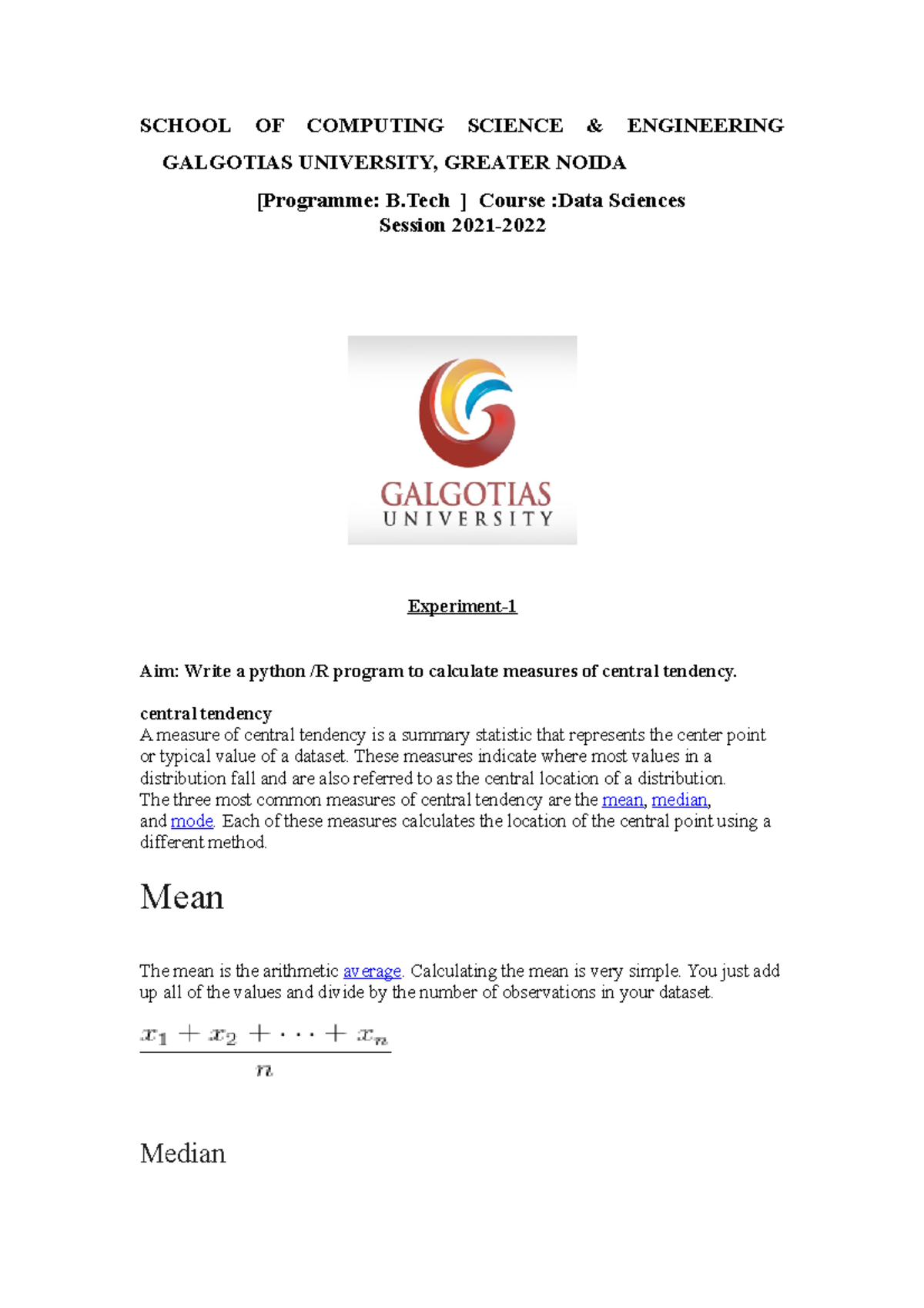 Data Science Experiment 1 - Studocu